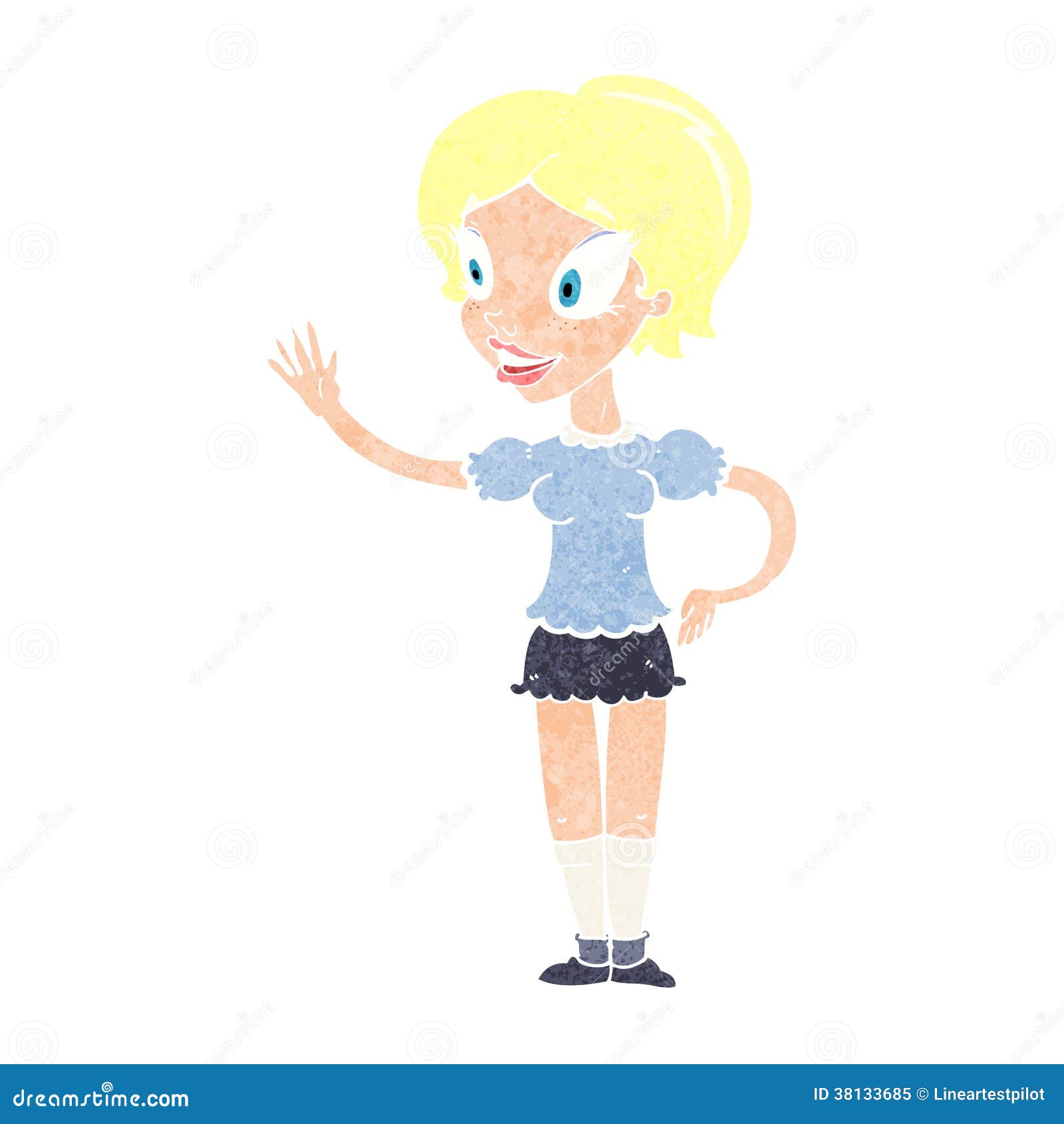 Cartoon waving woman stock illustration. Illustration of happy - 38133685