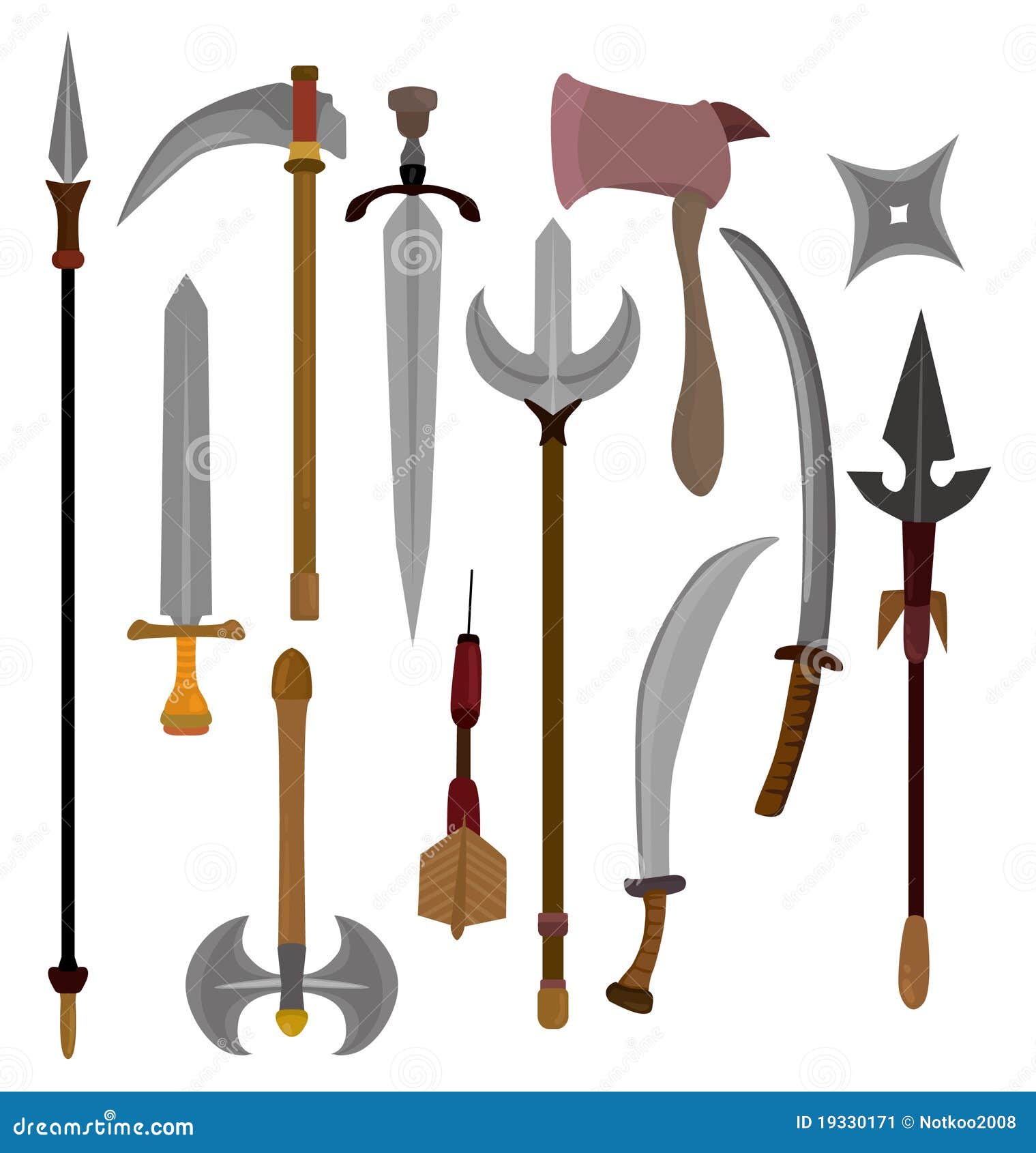 Set Of Cartoon Weapon With Red Ribbon, Swords With Dice Hilt RPG Games ...