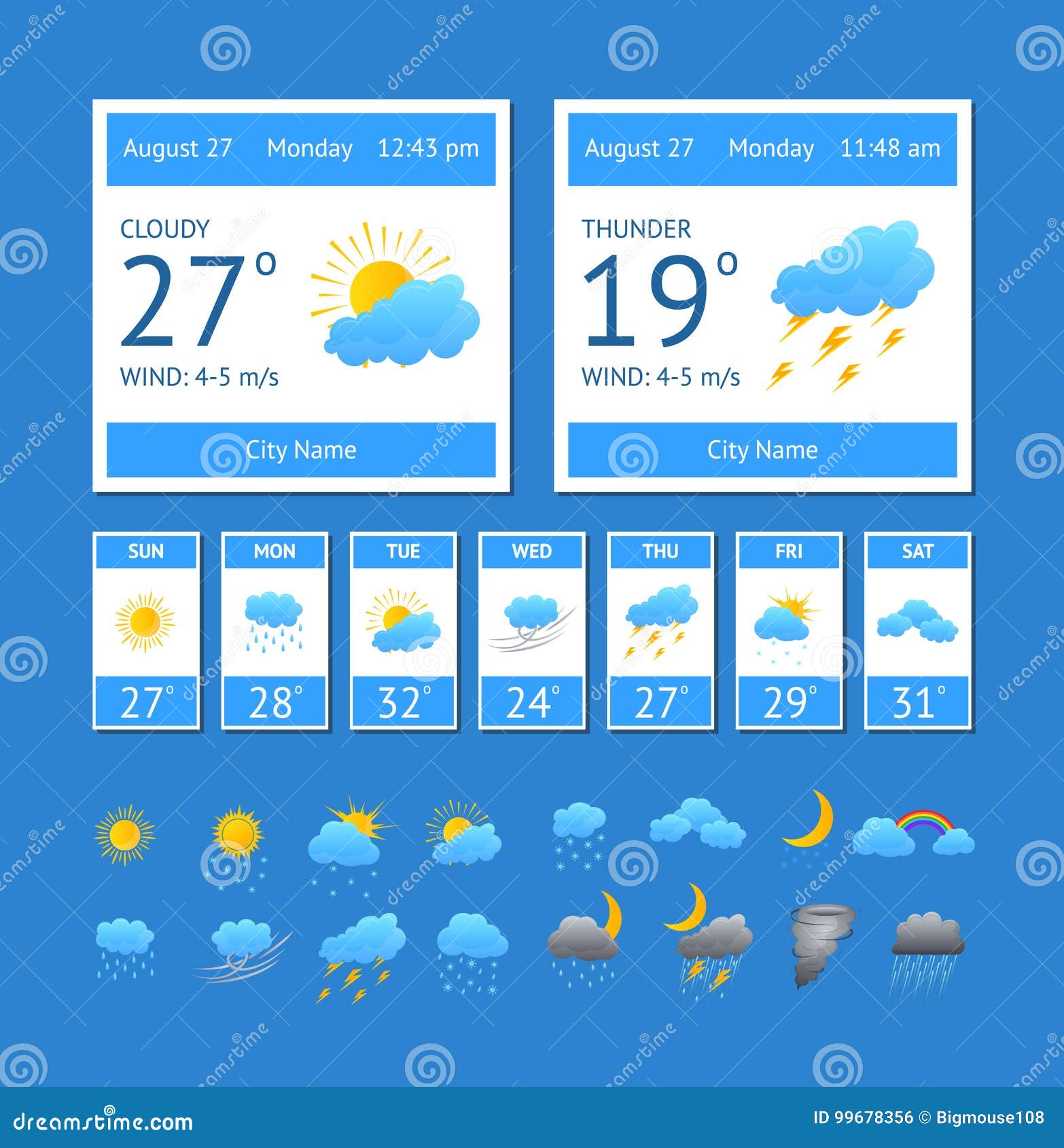 Weather Color Icons Set. Meteorology Shapes. Collection Of Modern Flat ...