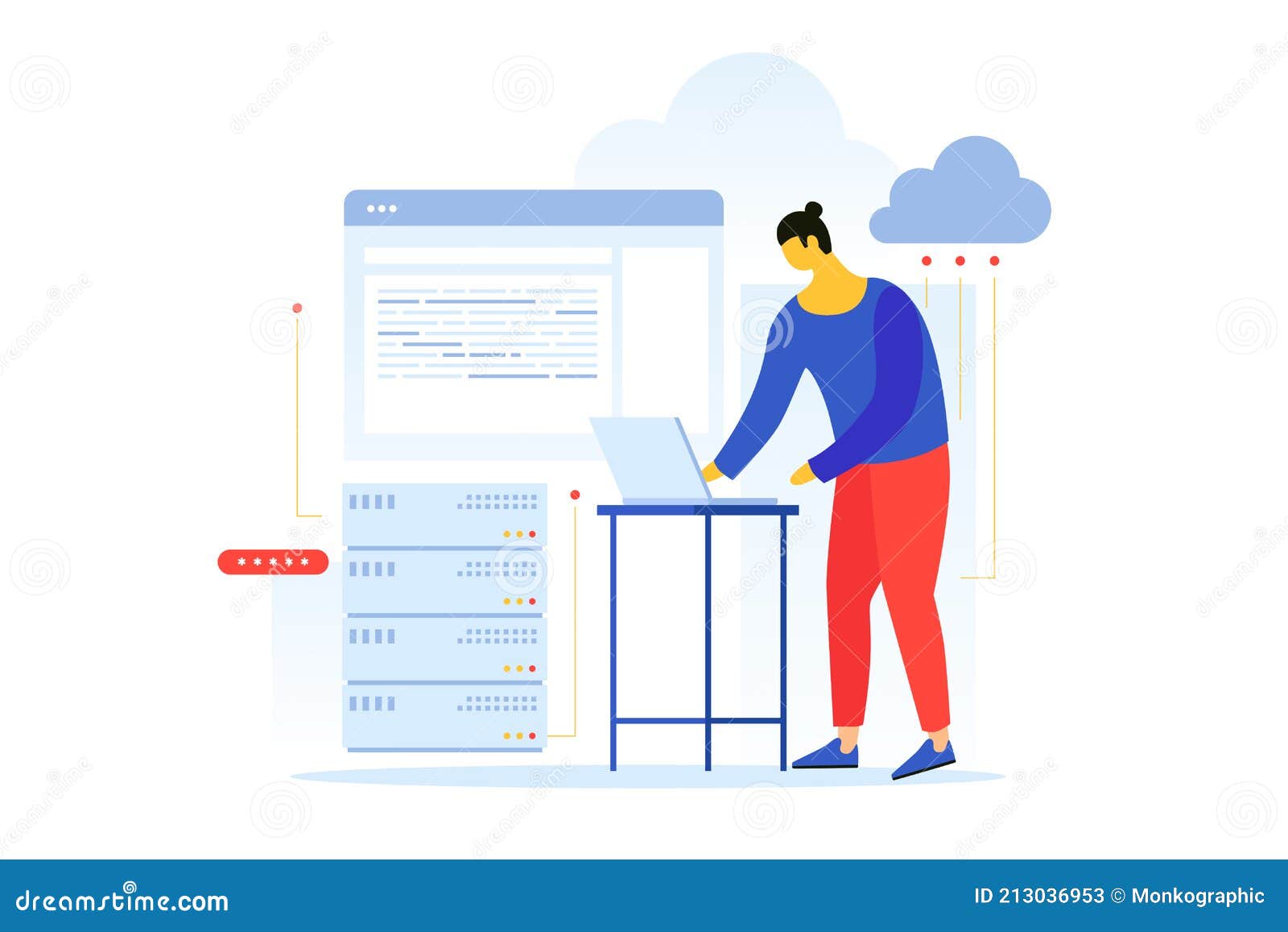 Cartoon Web Engineer at Work. Web Developer is Working on Laptop. Stock ...