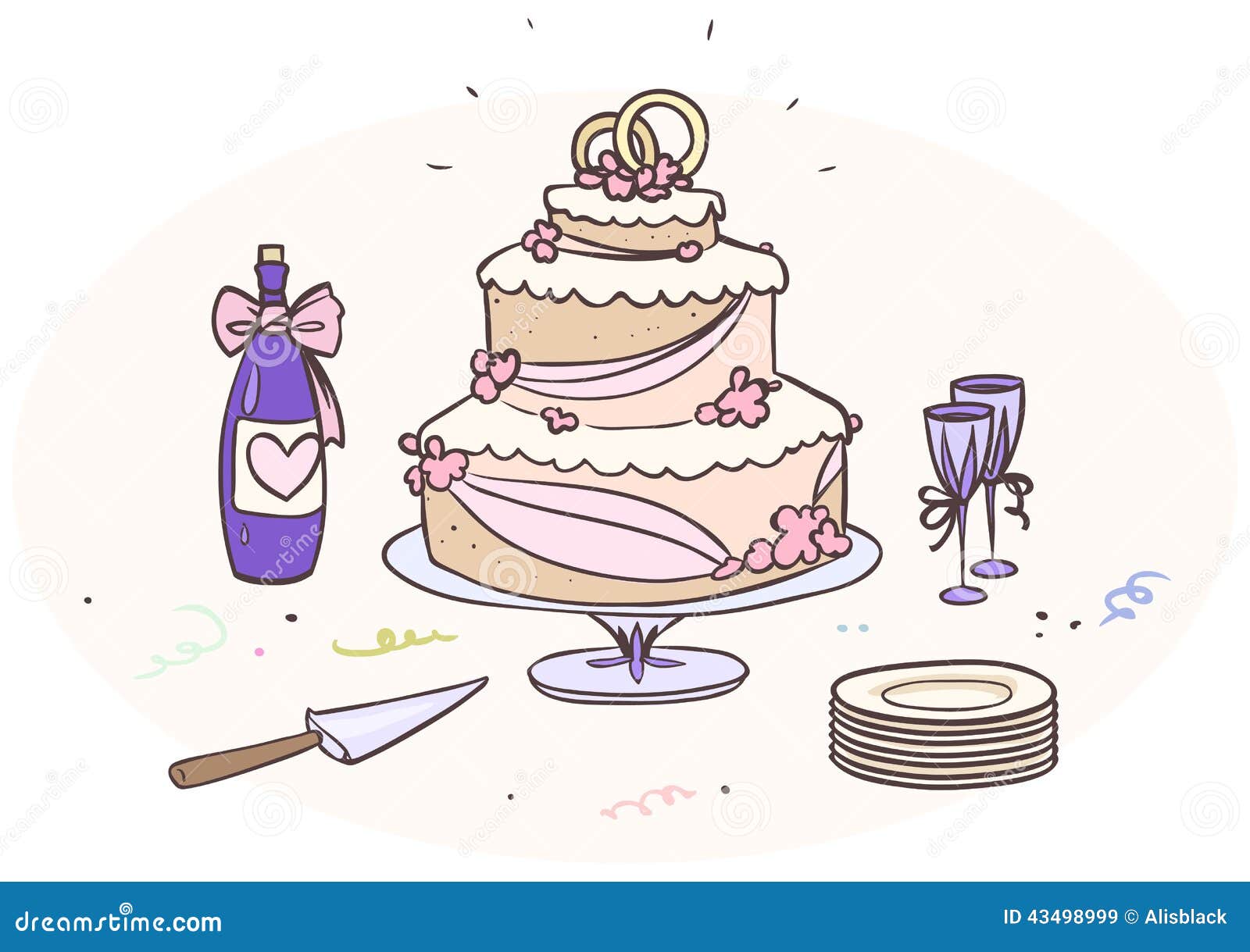 Cartoon wedding cake stock vector. Illustration of rose - 43498999