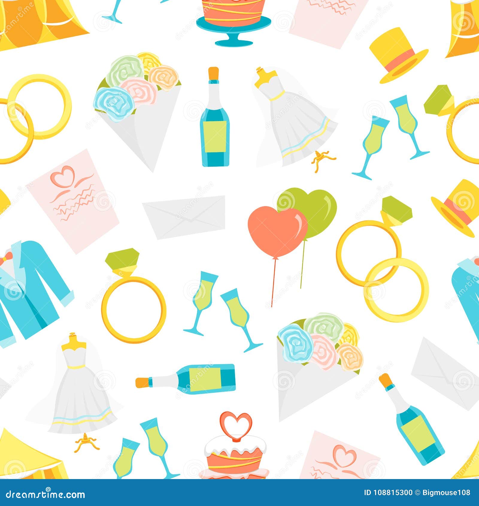 Cartoon Wedding Seamless Pattern Background. Vector Stock Vector ...