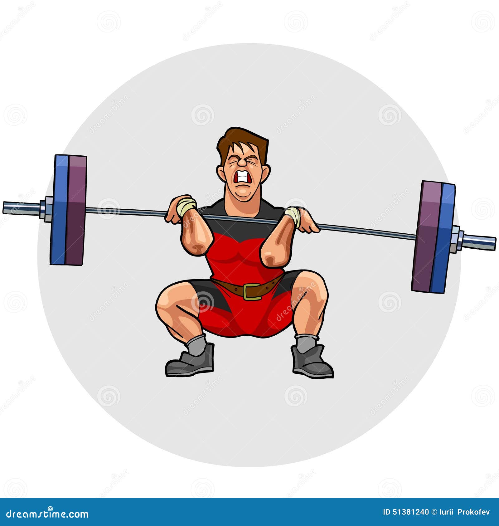 Cartoon Weightlifter with an Effort Squeezing Barbell Stock Vector ...