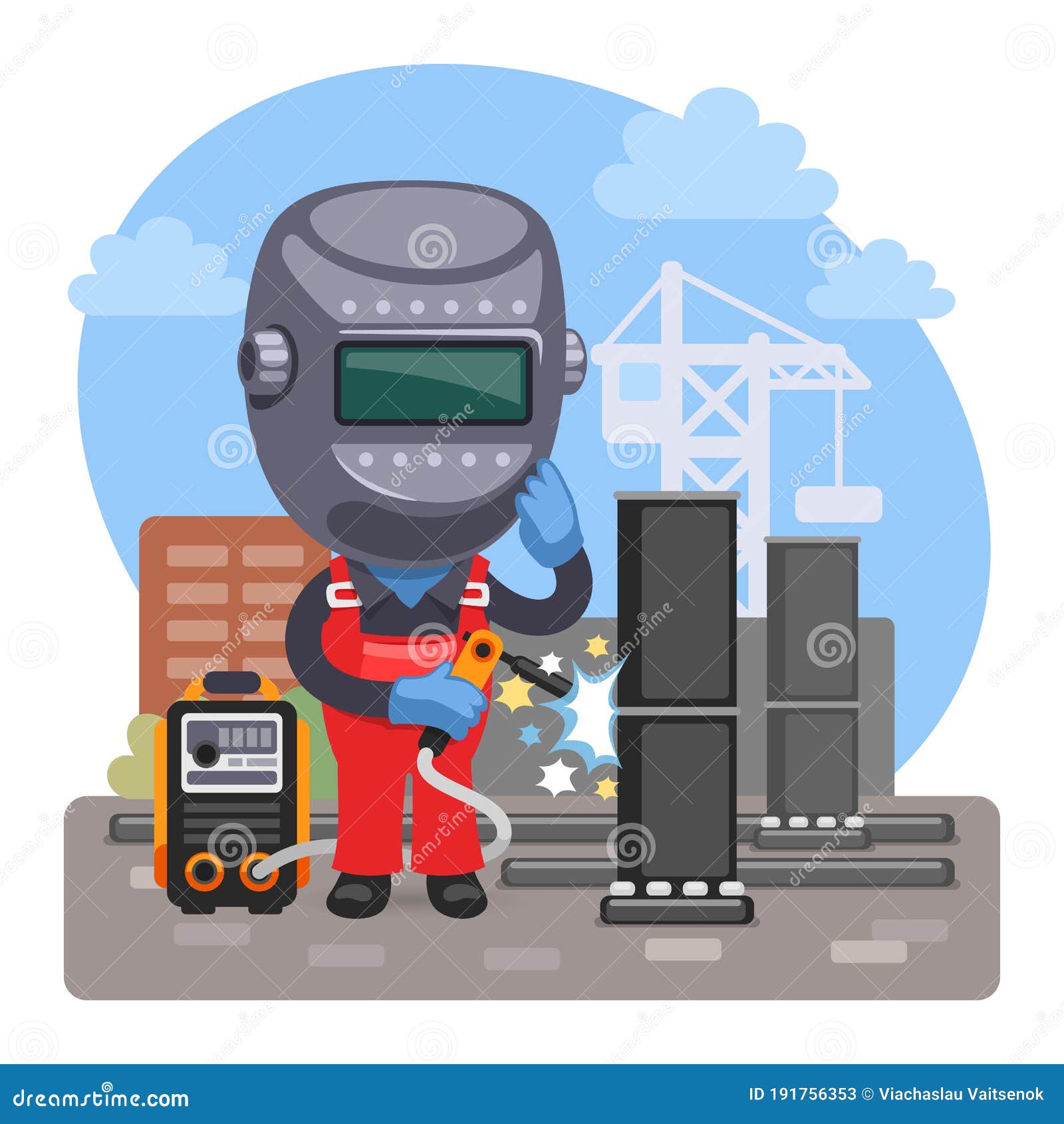 Cartoon Welder With Welding Machine Vector Illustration Royalty-Free ...