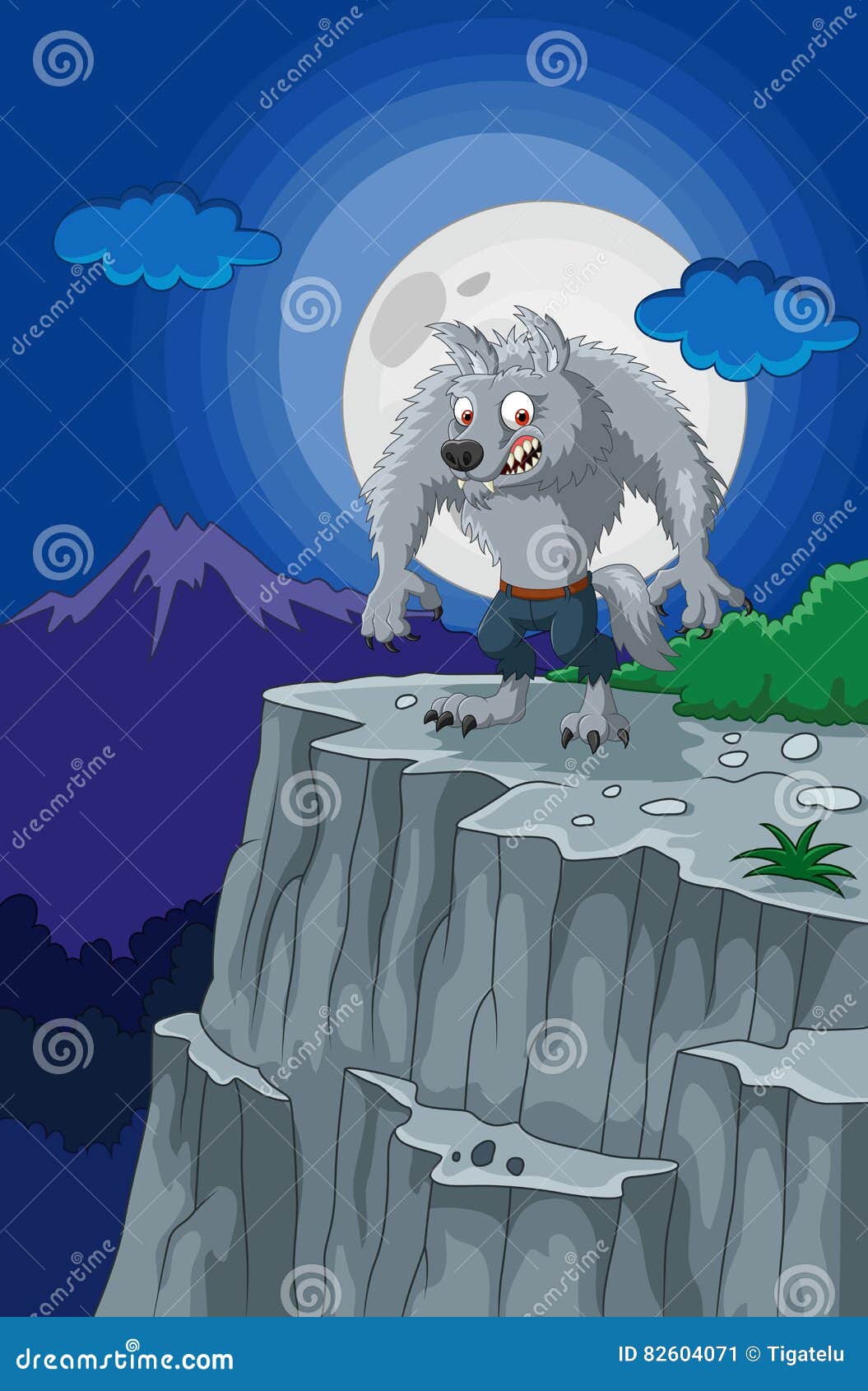 Cartoon Werewolf with Full Moon Stock Vector - Illustration of ...