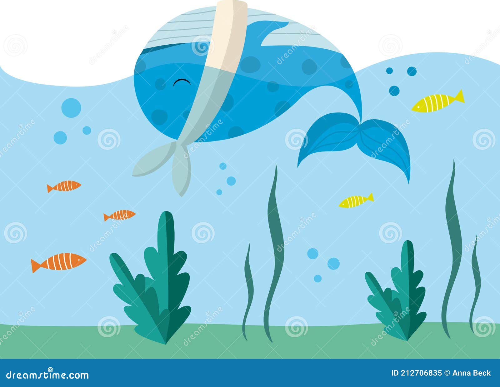 Cartoon Whale in Blue Sea Vector Image. Stock Vector - Illustration of ...