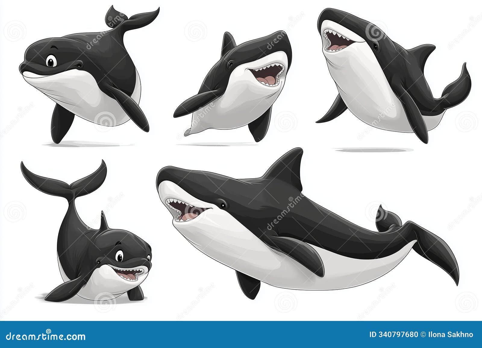 Cartoon Whale Character Illustration Set Stock Illustration ...