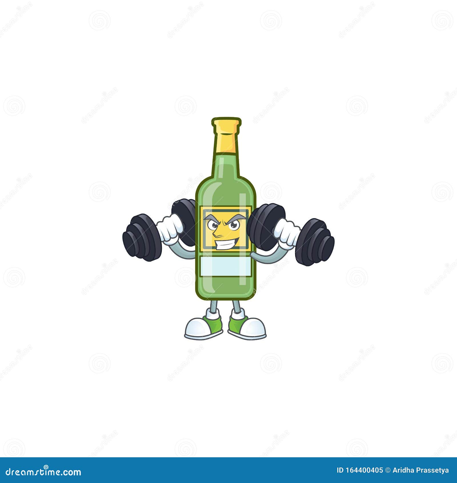 Cartoon Whiskey Bottle with Character Shape with Bring Barbell Stock ...