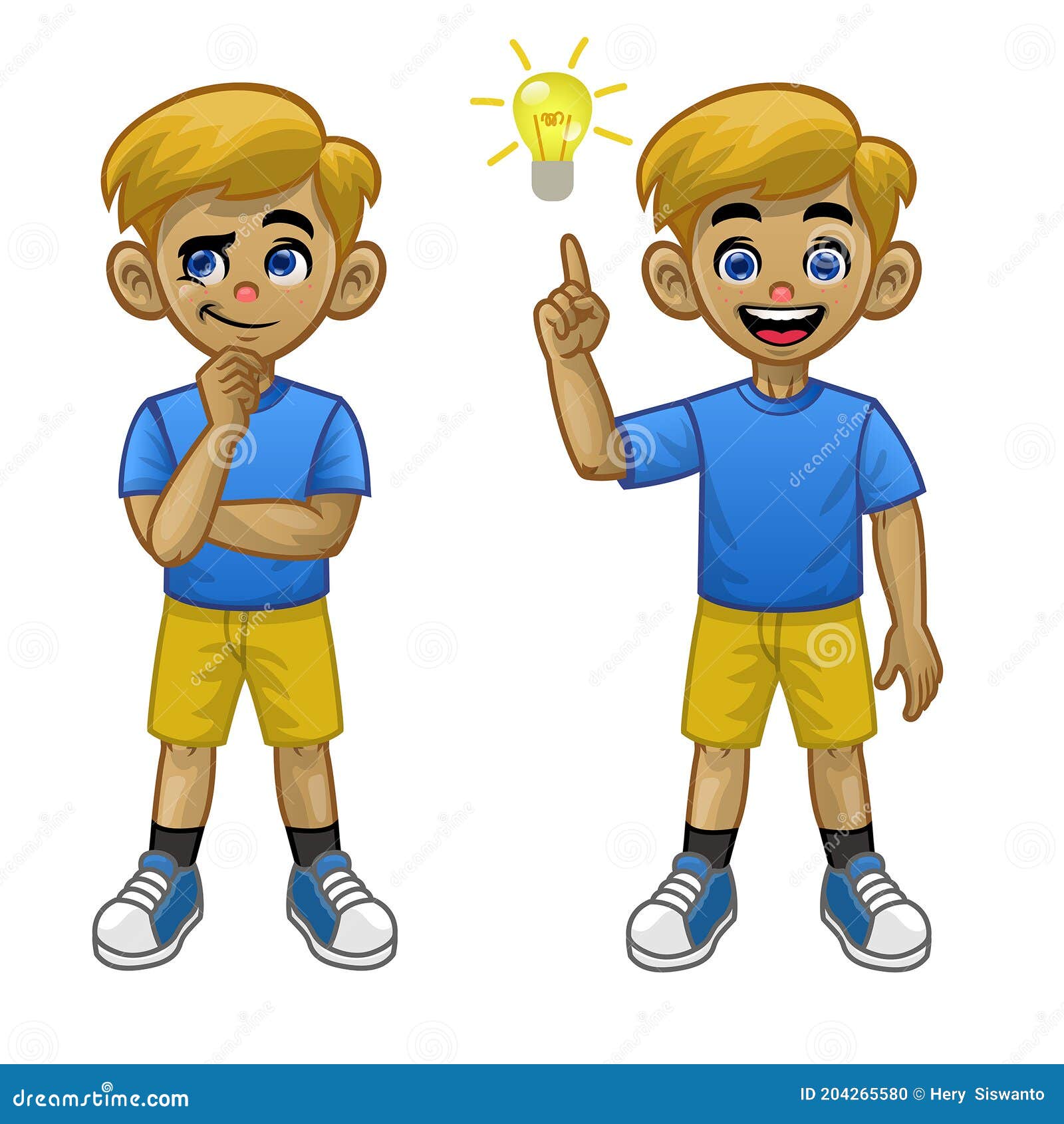 Cartoon White Boy Thinking Pose And Found The Idea Vector Illustration ...