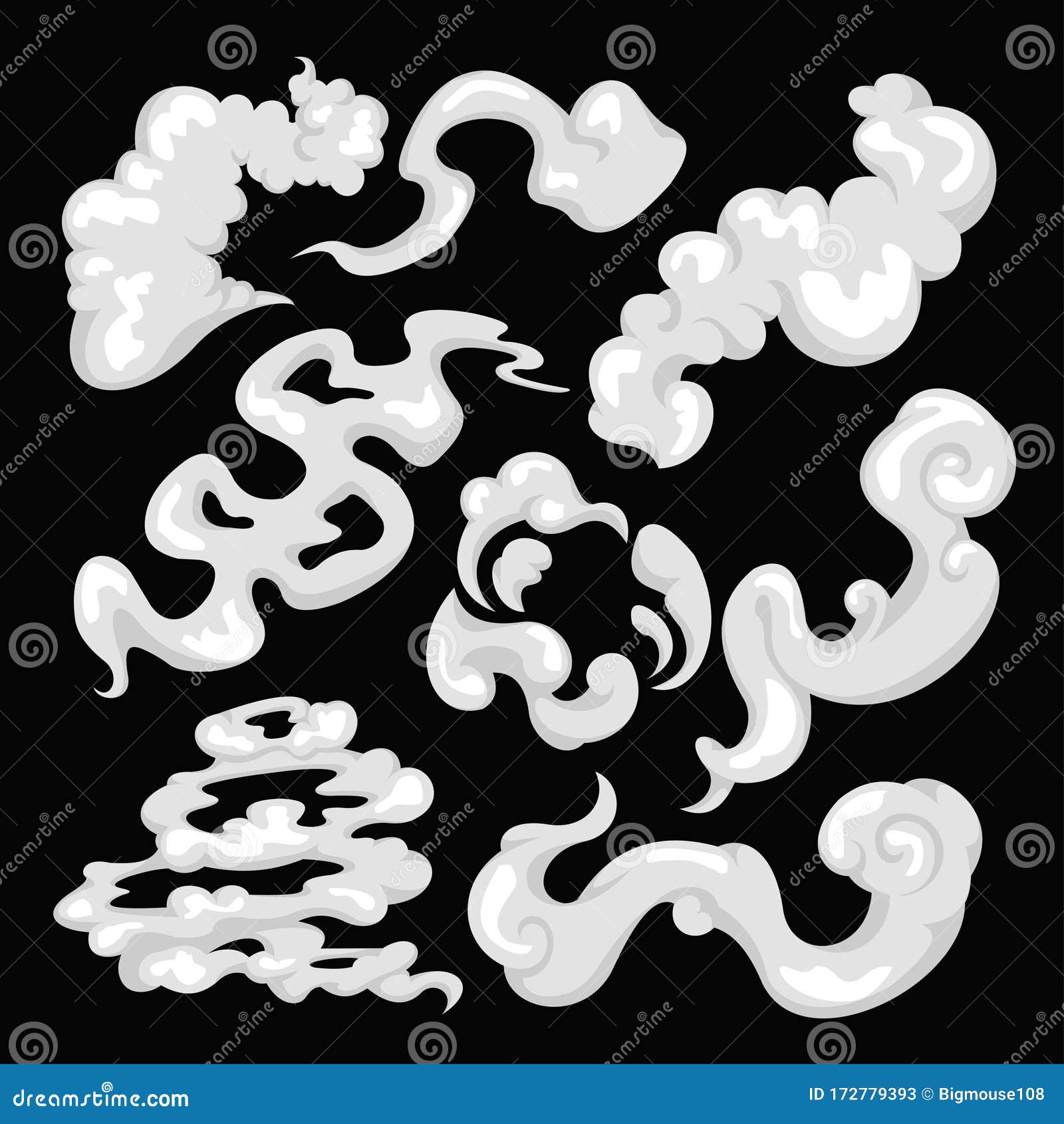 Cartoon White Different Steam Clouds Element Set. Vector Stock Vector ...