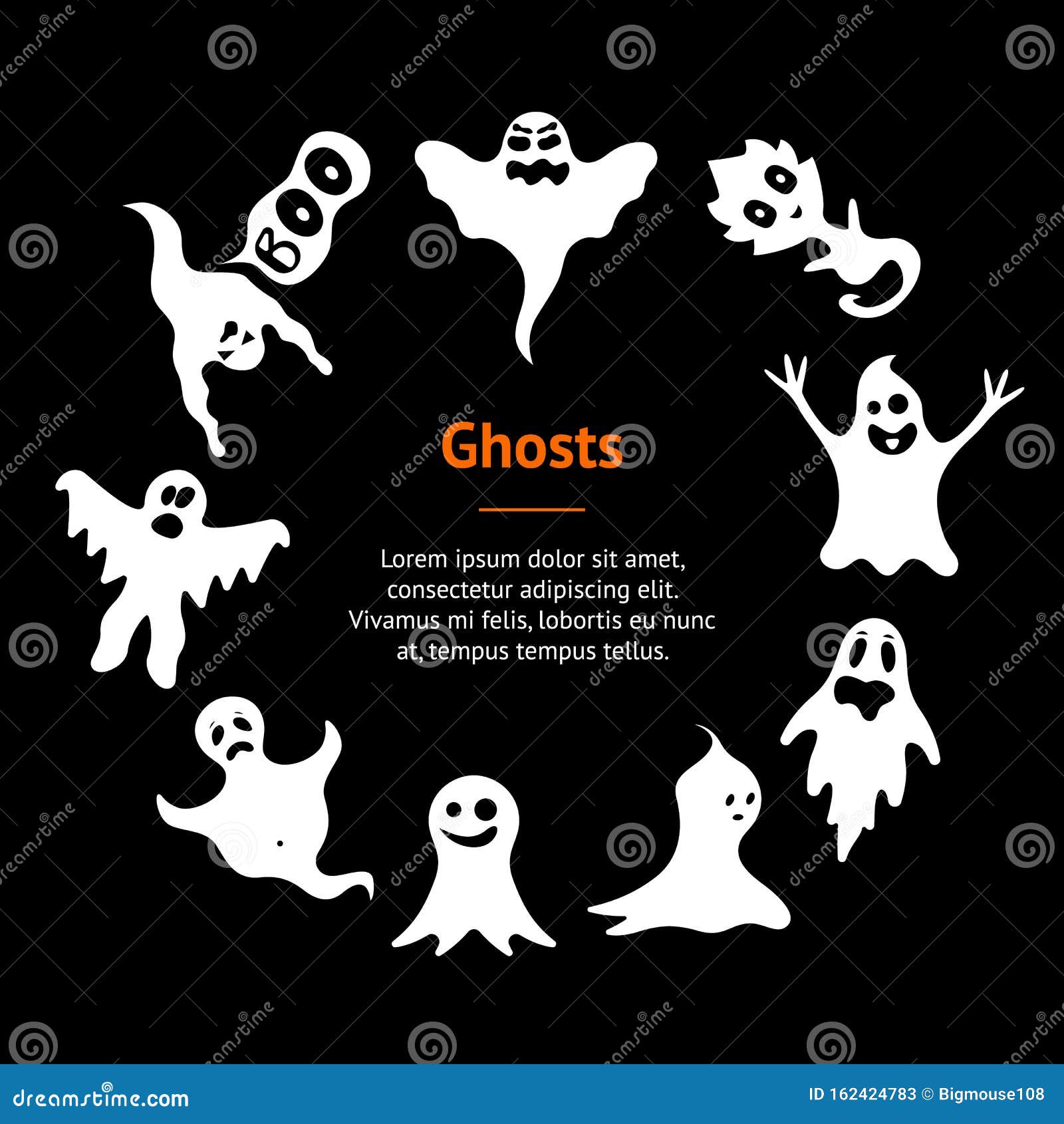 Cartoon White Ghosts Banner Card Circle Vector Vektor Abbildung ...