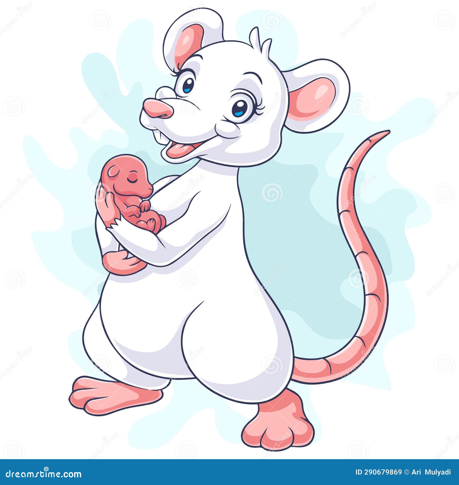 Cartoon White Mouse Holding a Baby Mouse Stock Illustration ...