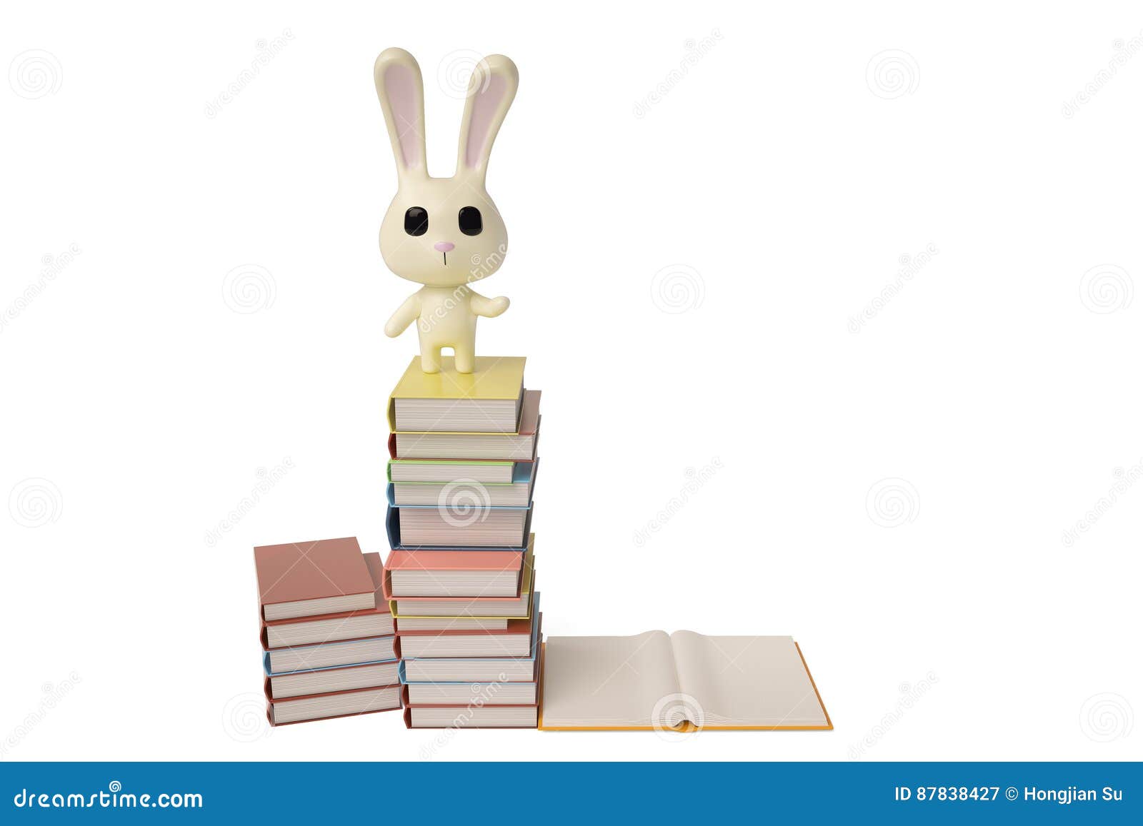 Cartoon White Rabbit with Books,3D Illustration. Stock Illustration ...