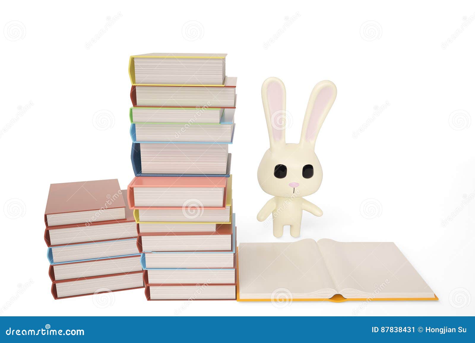 Cartoon White Rabbit with Books,3D Illustration. Stock Illustration ...