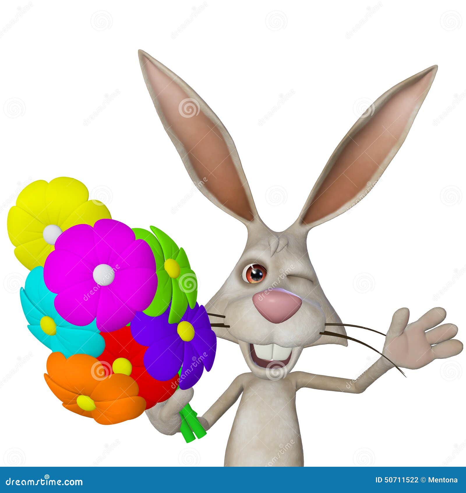 Cartoon White Rabbit with Flowers Stock Illustration - Illustration of ...