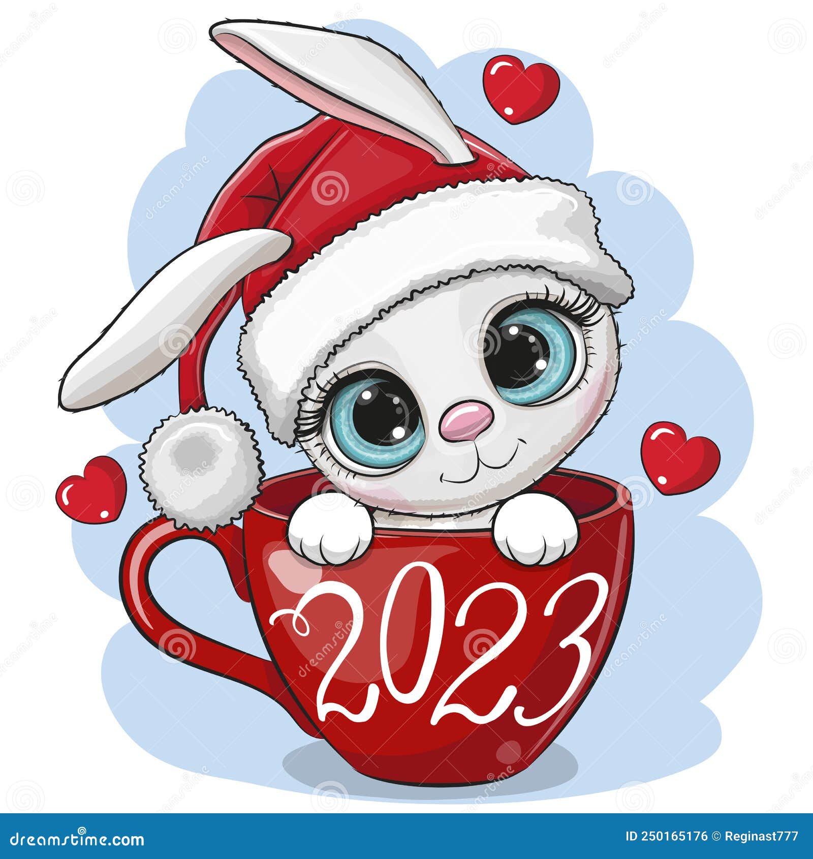 Cartoon White Rabbit in a Santa Hat is Sitting in a Cup Stock Vector ...