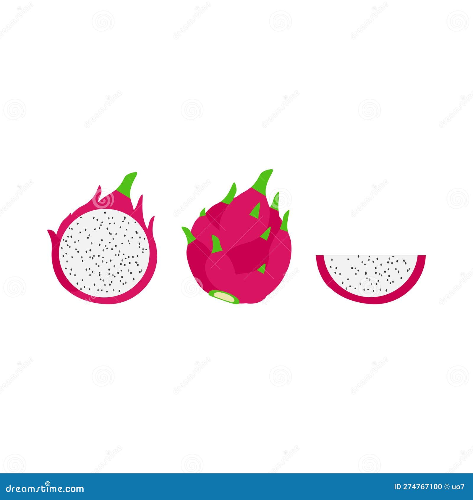 Cartoon Whole and Sliced White Dragon Fruit Pitaya Stock Vector ...