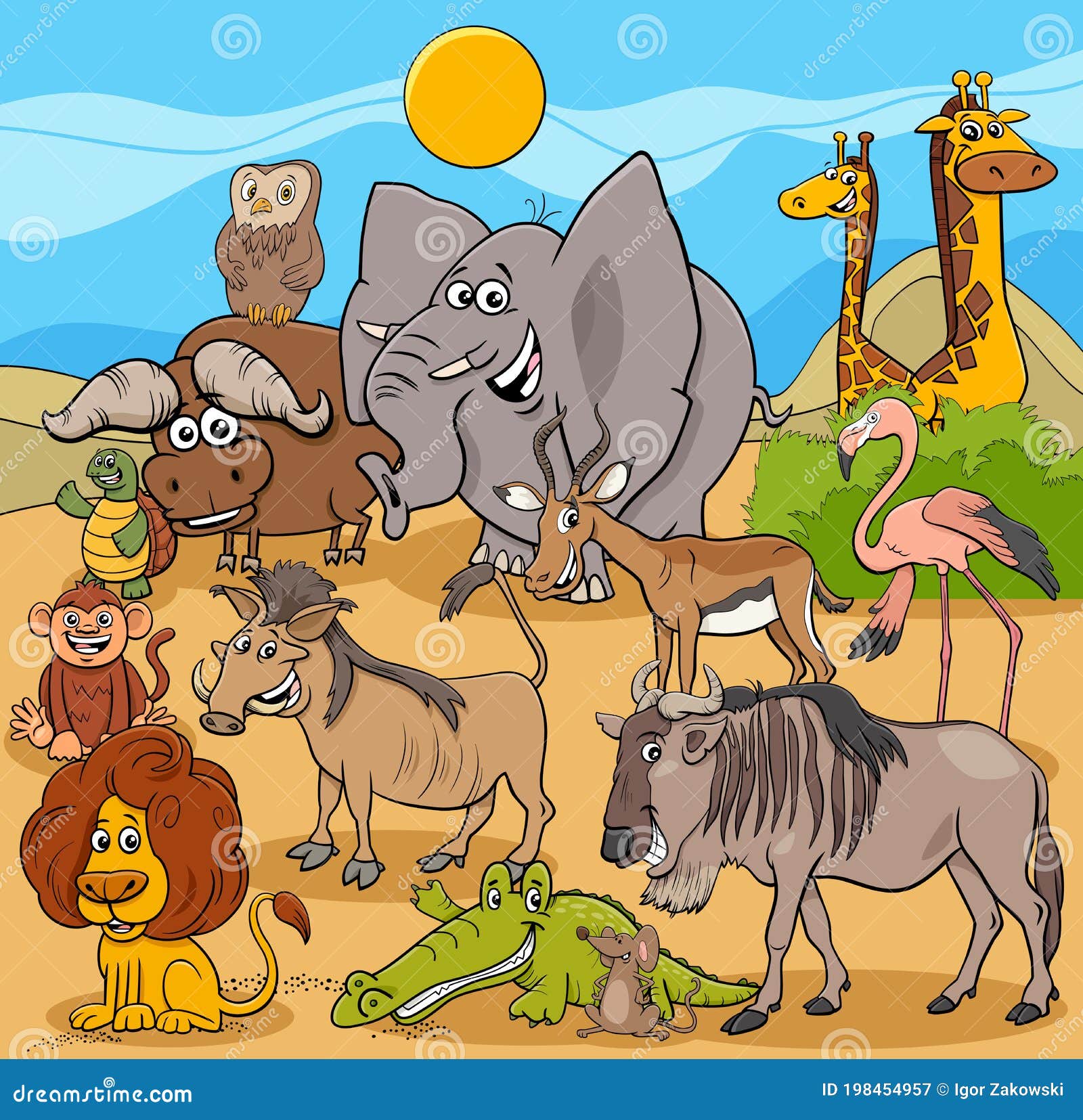 Cartoon Wild Animal Characters Group Stock Vector - Illustration of ...
