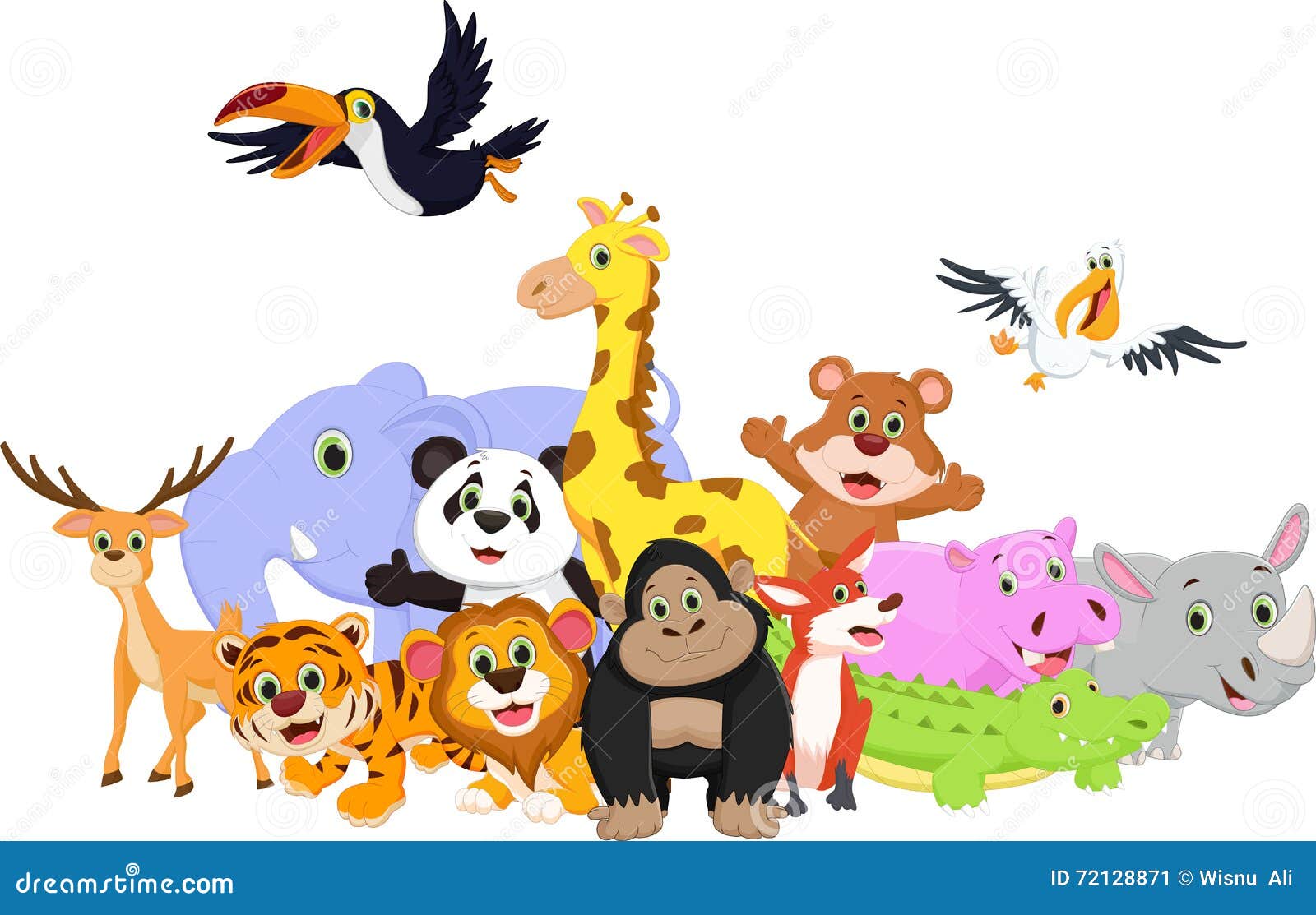 Cartoon wild animals stock vector. Illustration of colorful - 72128871