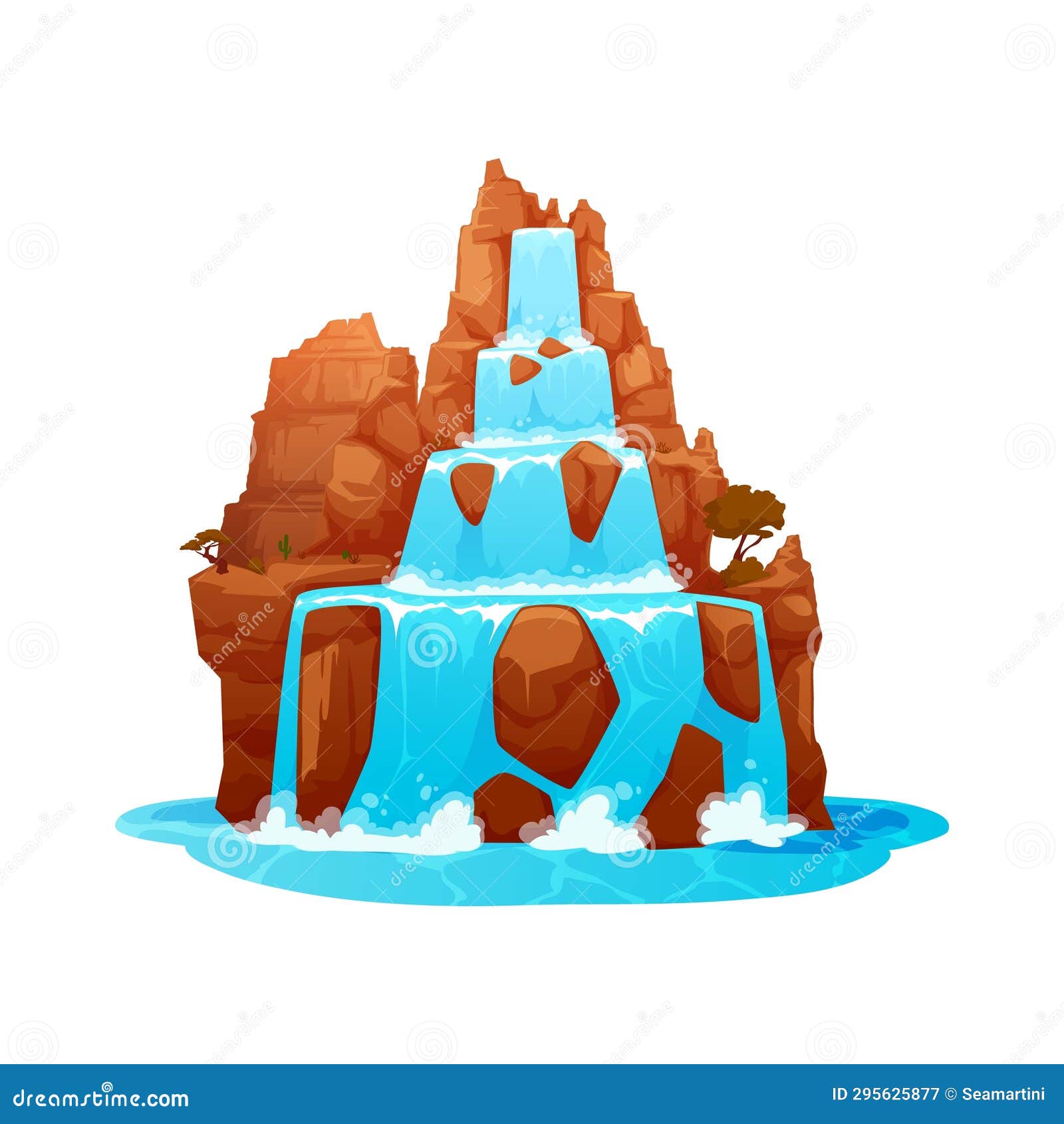Cartoon Wild West Waterfall and Water Cascade Stock Vector ...