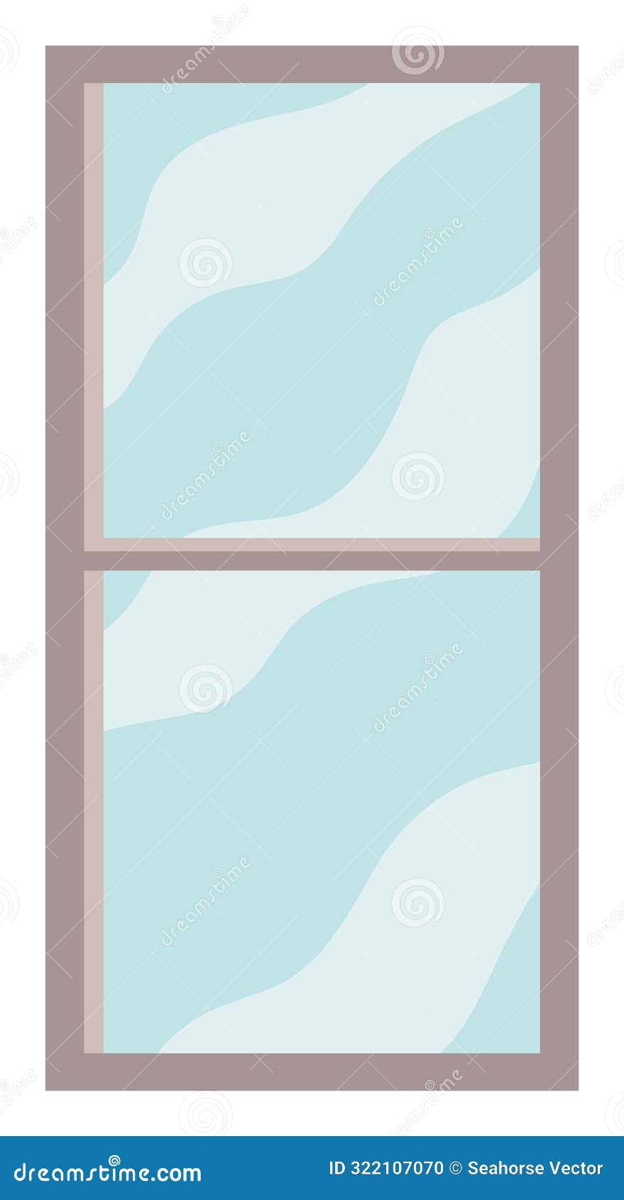 Cartoon Window Light Blue Sky Cloud View Brown Frame. Rectangular ...