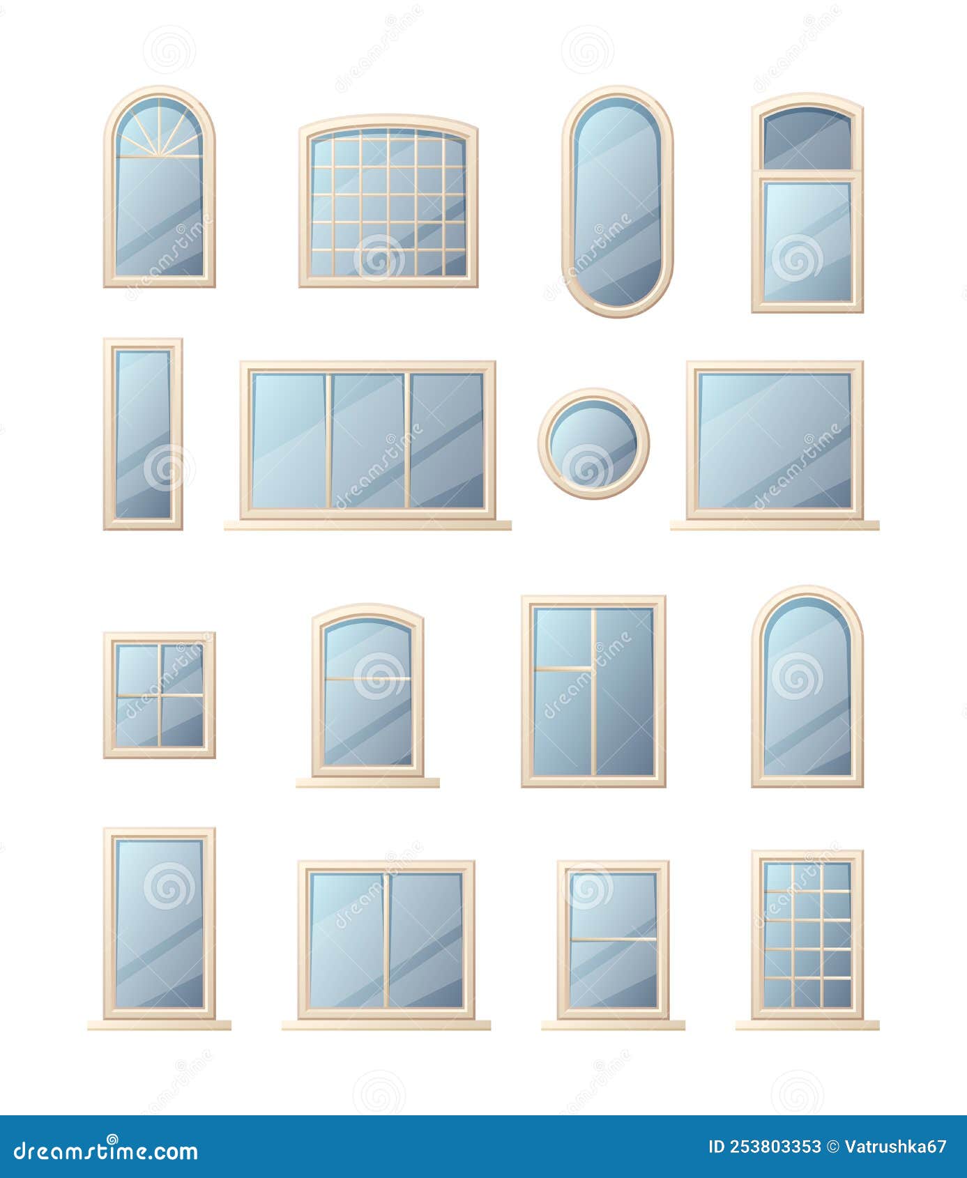 Cartoon Windows. Modern Home and Office Interior Elements, Round and ...