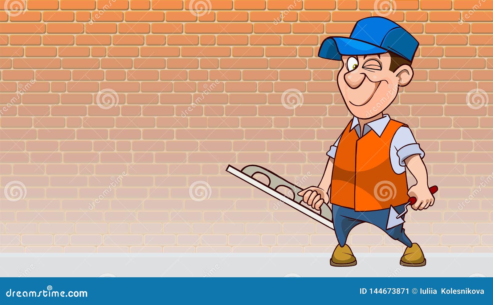 Cartoon Winking Man in with Tools for Plaster Wall Stock Vector ...