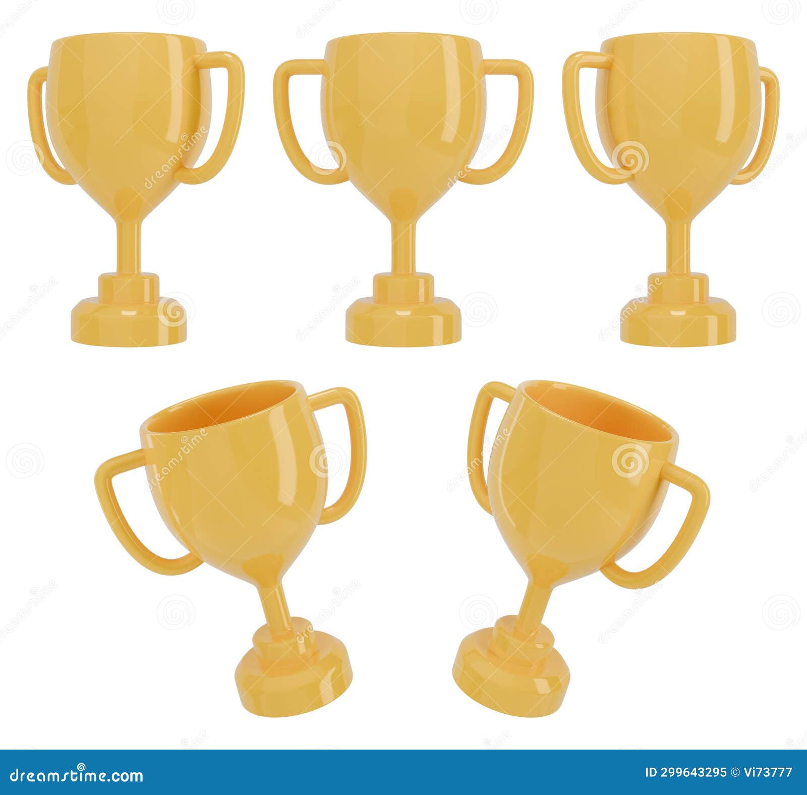 Cartoon Winner Cup Set in Different Positions. Trophy Awards. 3D ...