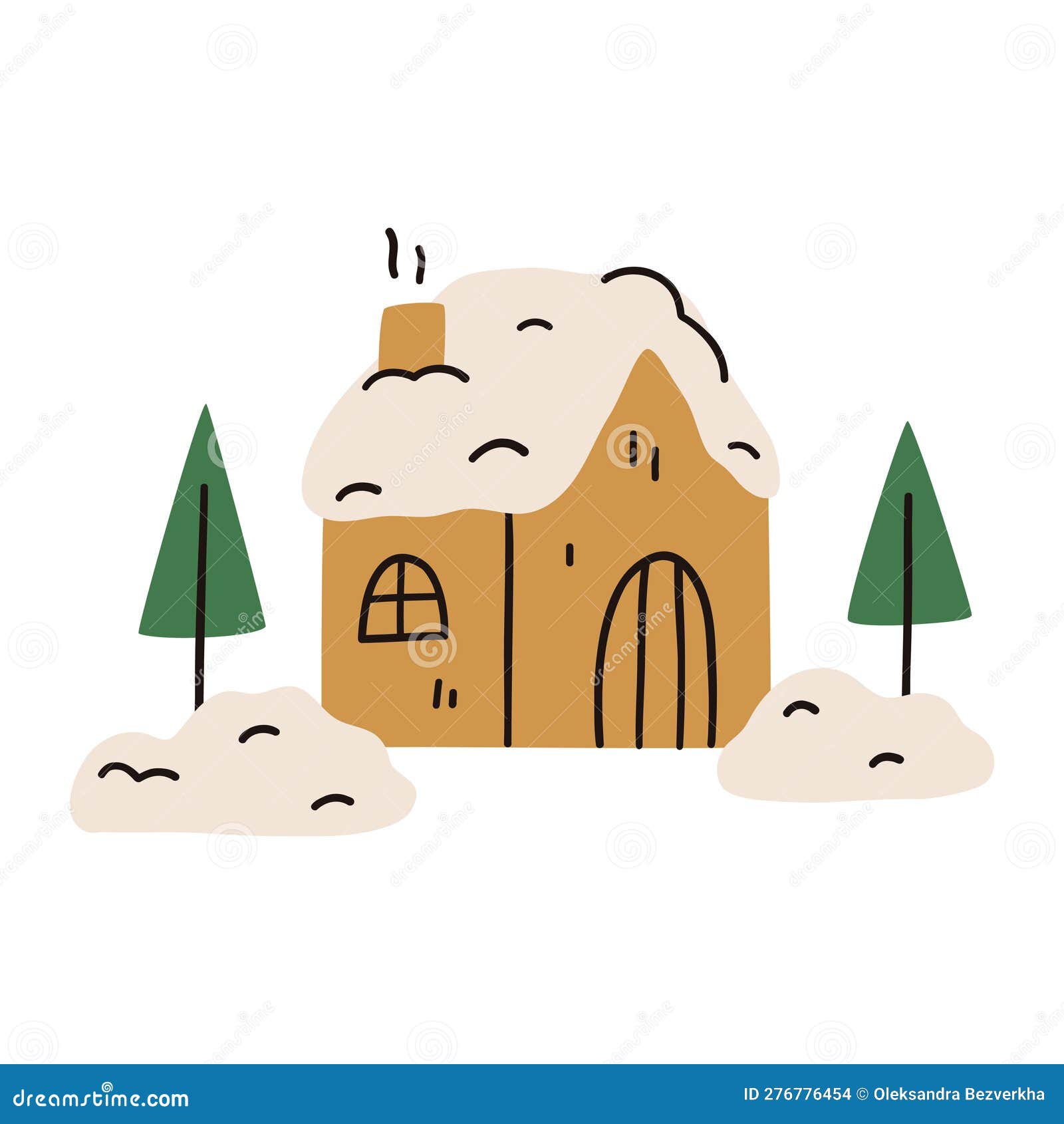 Cartoon Winter House with Snow. Vector Illustration. Stock Illustration ...