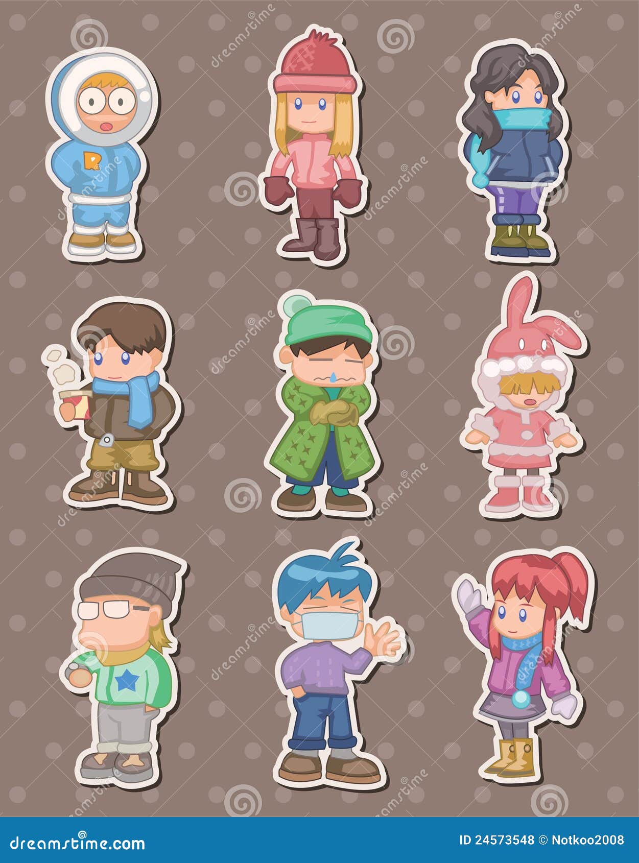 Winter People. Group Of Cartoon Characters Dressed In Winter Clothes ...