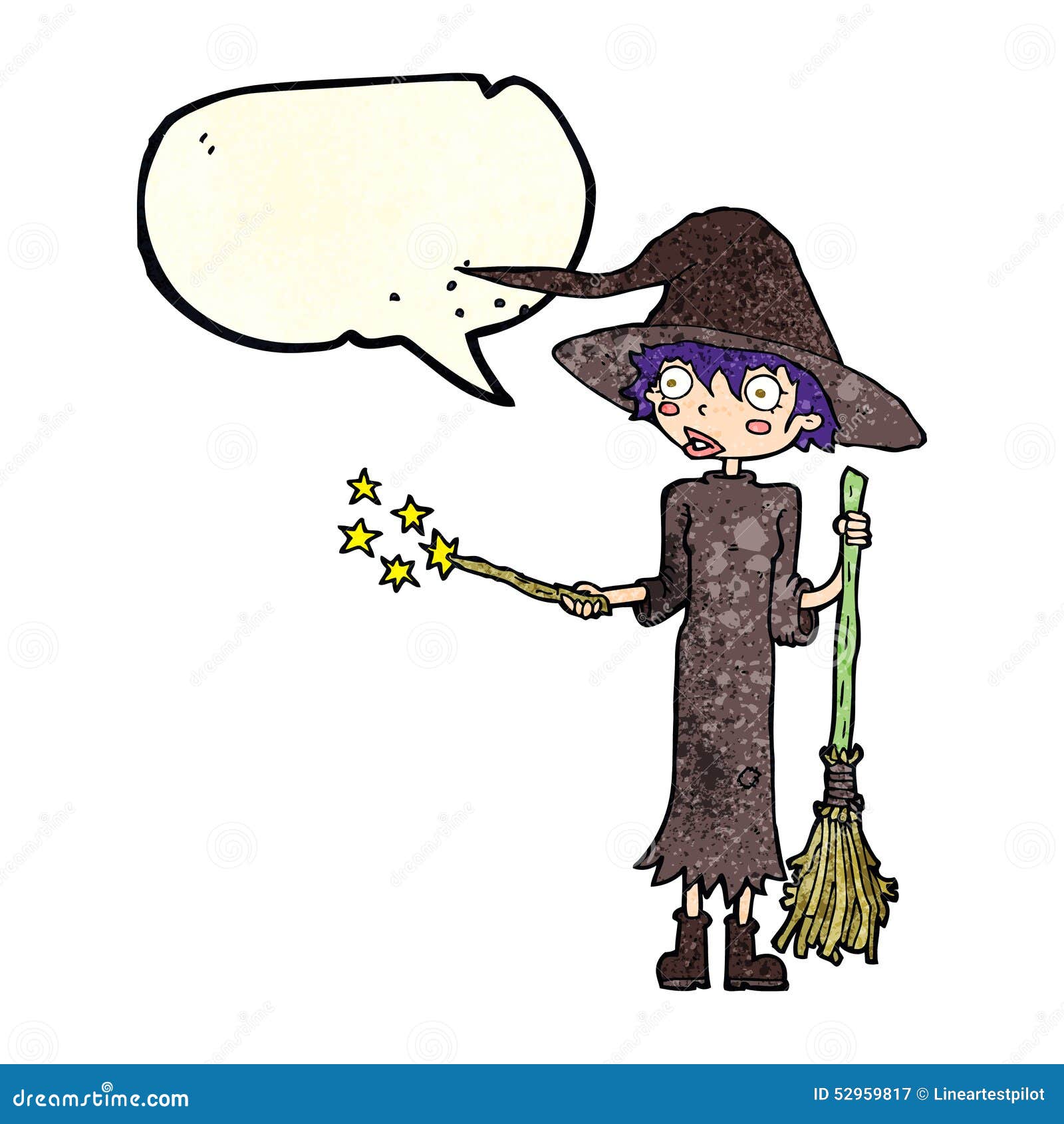 Cartoon Witch Casting Spell with Speech Bubble Stock Illustration ...