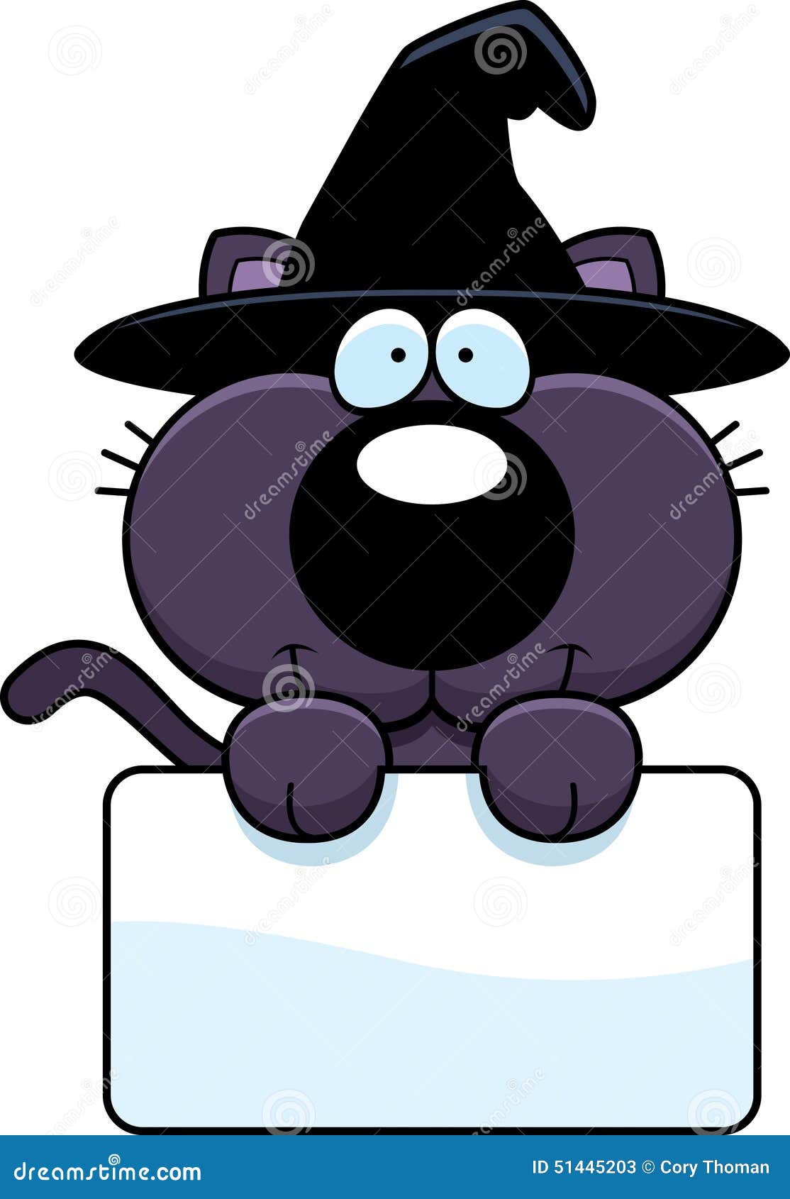 Cartoon Witch Cat Sign stock vector. Illustration of holding - 51445203