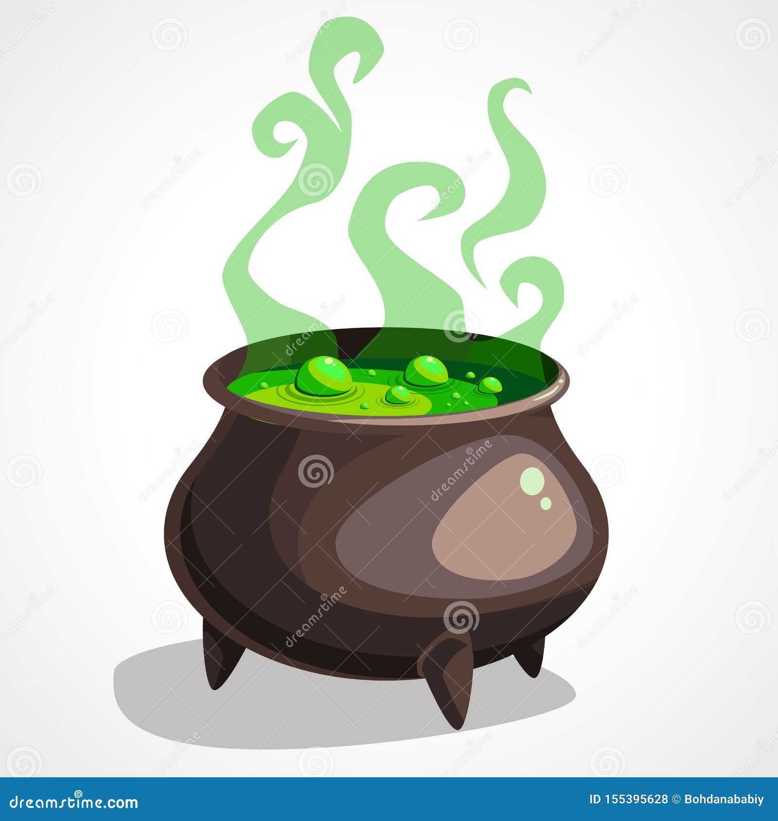 Cartoon Witch Cauldron With Magic Green Potion And Steam Vector ...