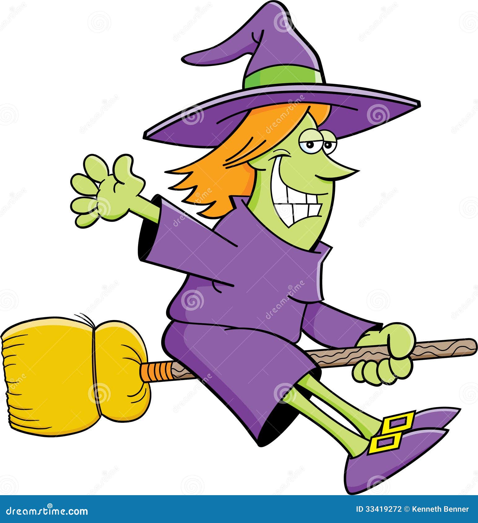 Cartoon Witch Riding a Broom Stock Vector - Illustration of flying ...