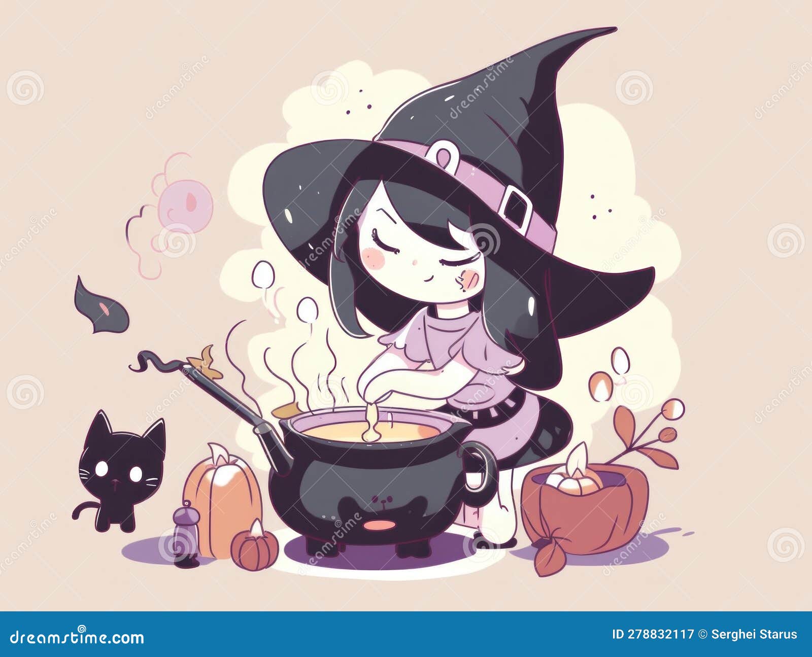 A Cartoon Witch Stirring Up a Pot of Soup. Generative AI Image. Stock ...