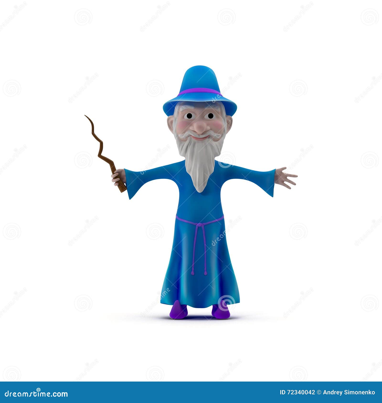 Cartoon Wizard with Staff. Isolated on White 3D Illustration Stock ...