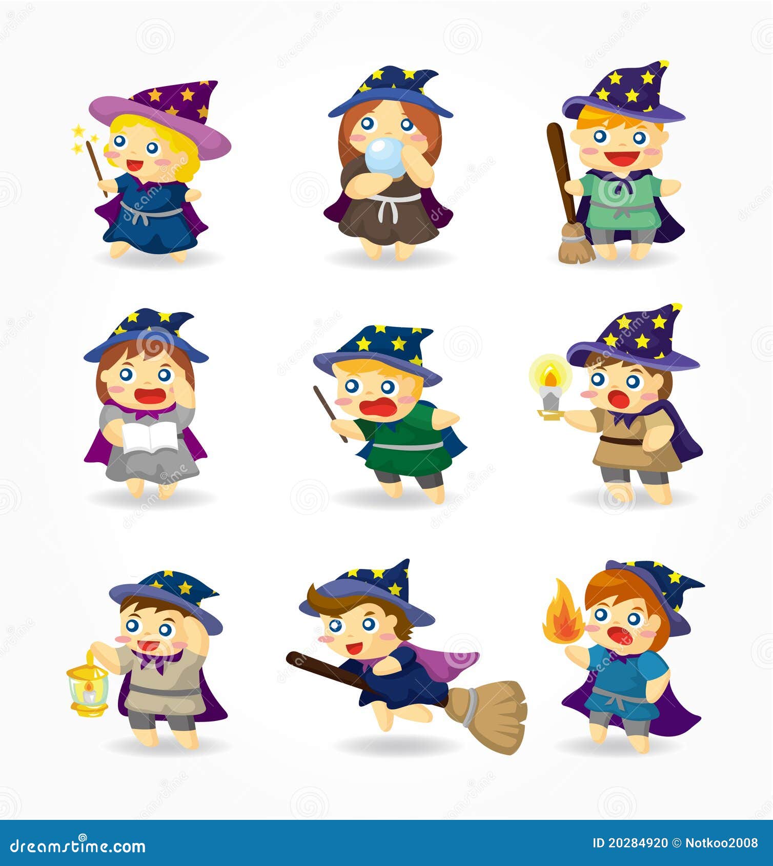 Cartoon Wizard And Witch Icon Set Vector Illustration | CartoonDealer ...