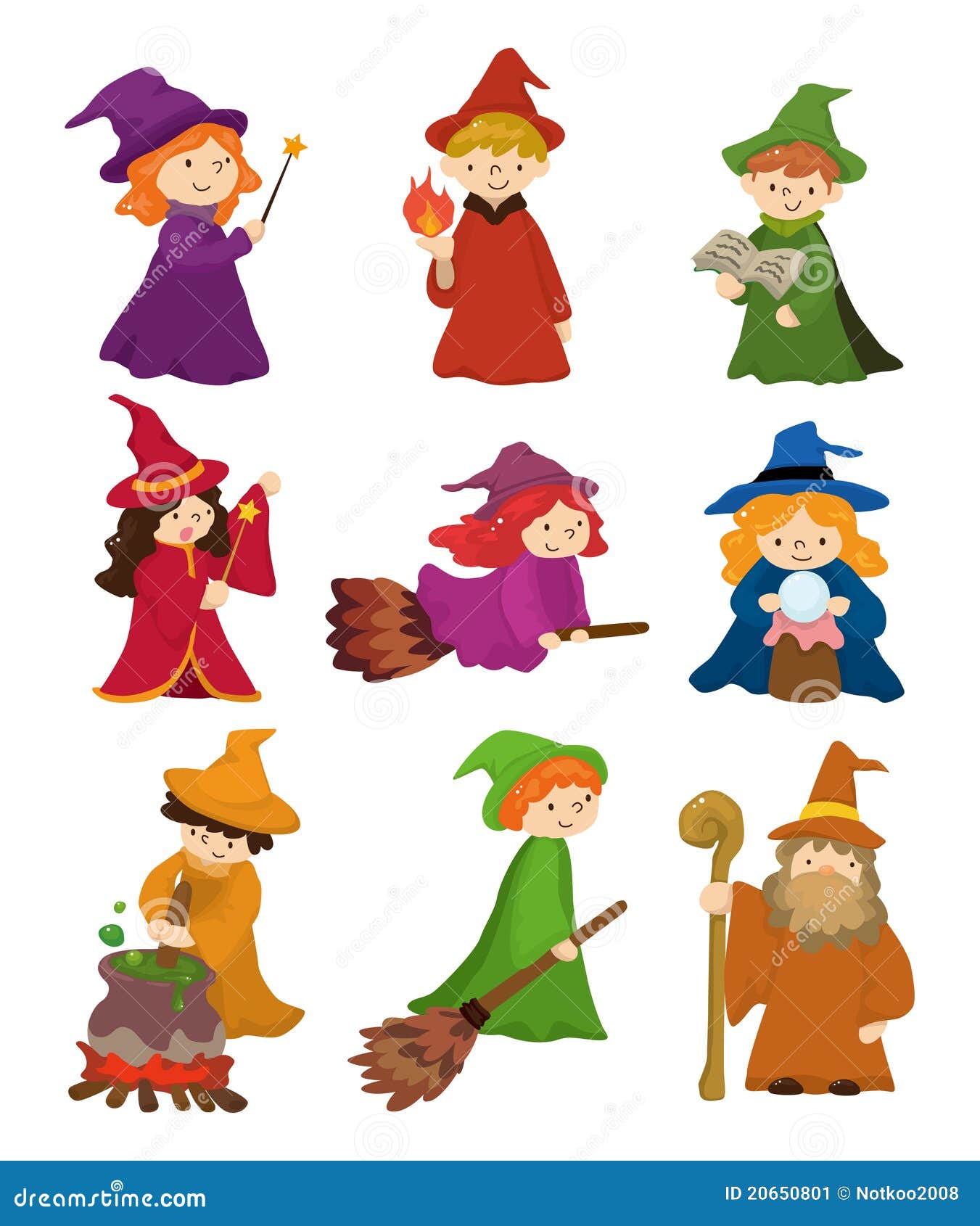 Cartoon Wizard And Witch Icon Set Vector Illustration | CartoonDealer ...