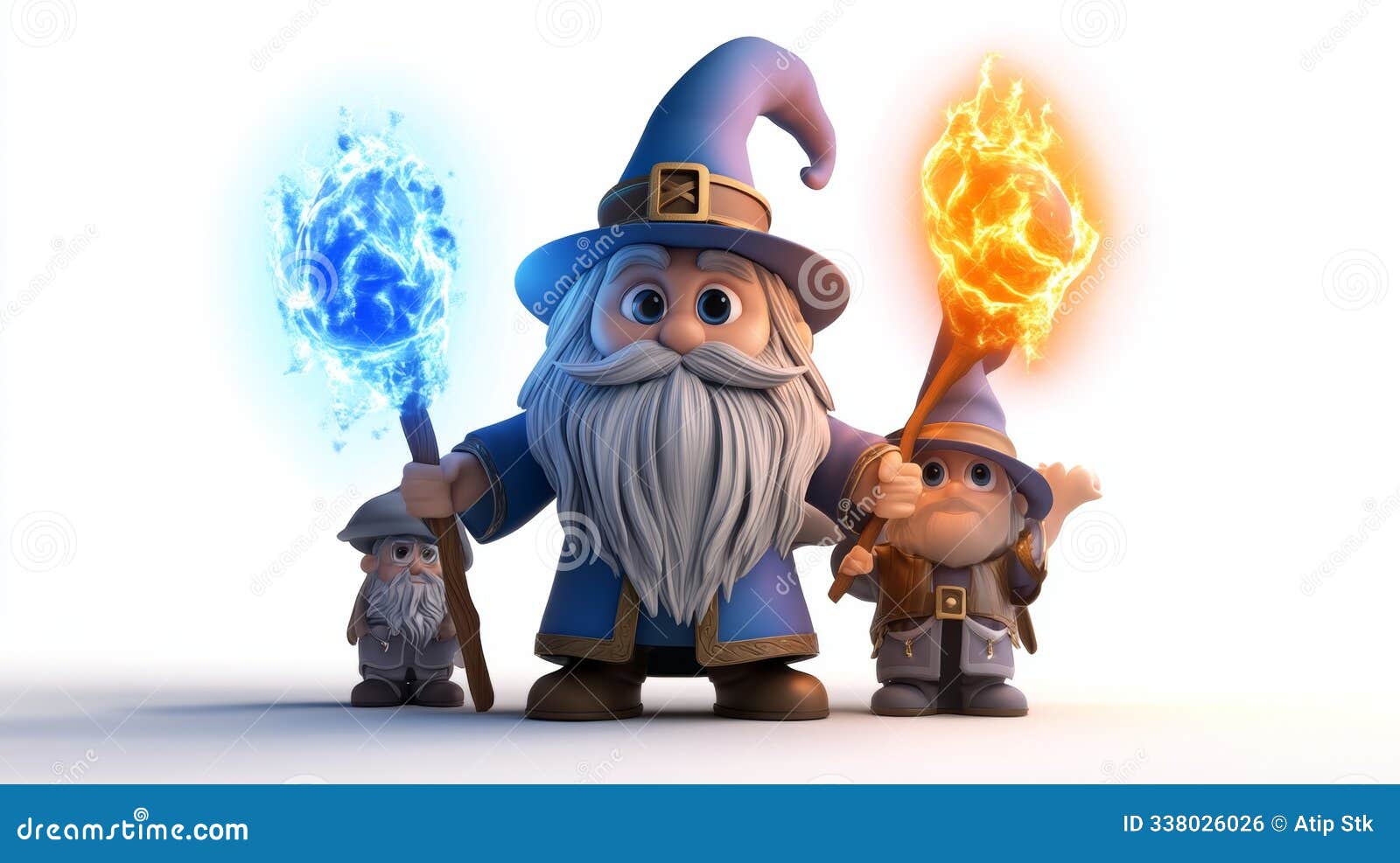 Cartoon Wizards with Magic Staffs and Fire and Ice Elements Stock ...