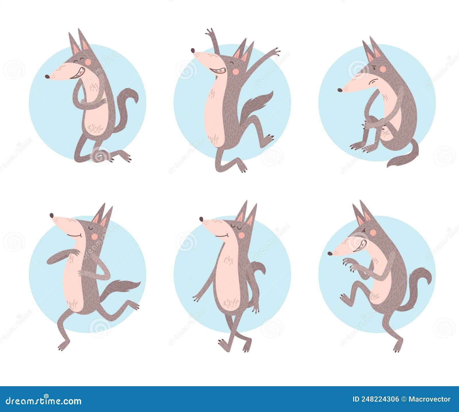 Cartoon Wolf Set stock vector. Illustration of expression - 248224306