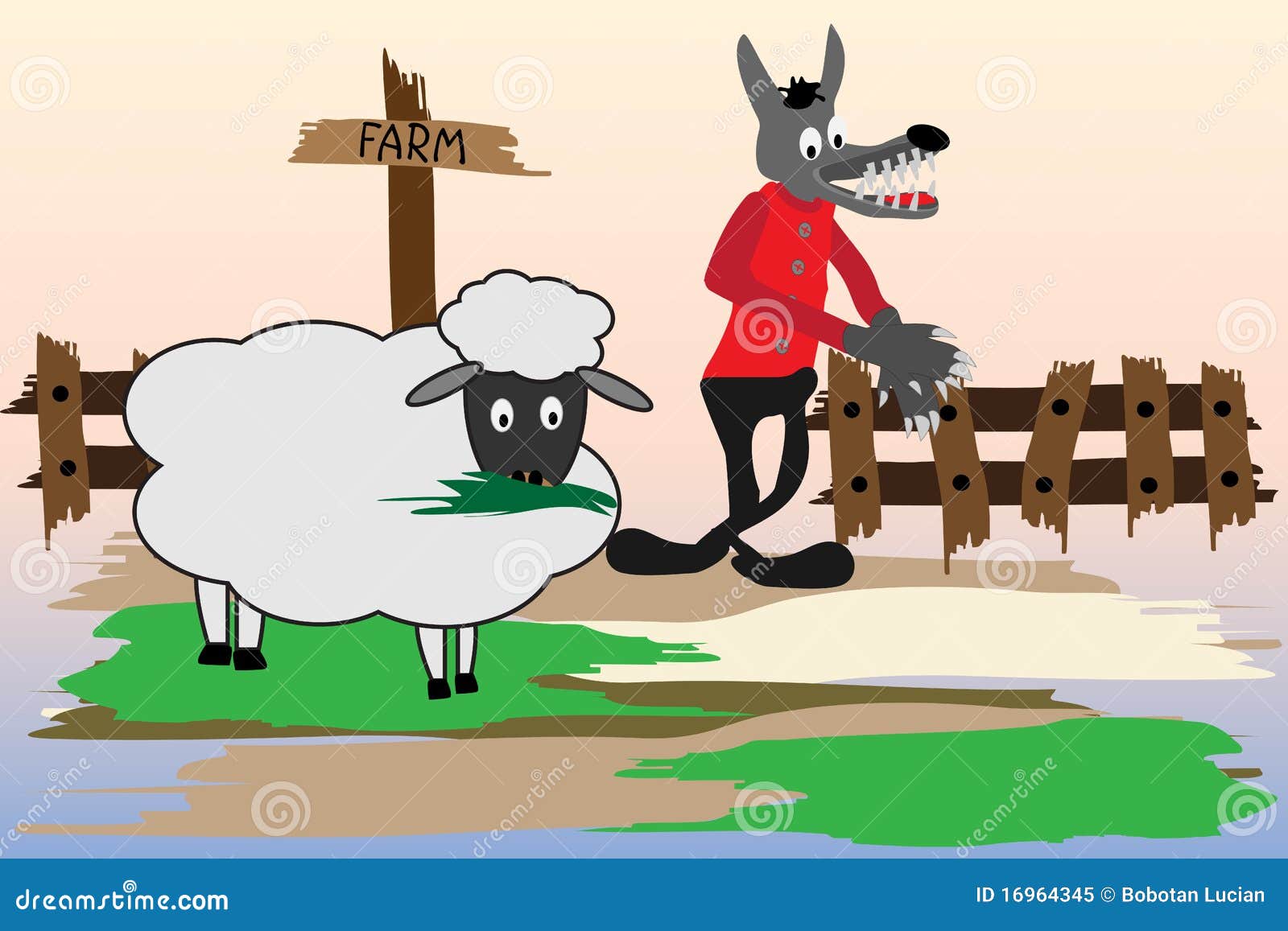 Cartoon with Wolf and Sheep Stock Vector - Illustration of farm, design ...
