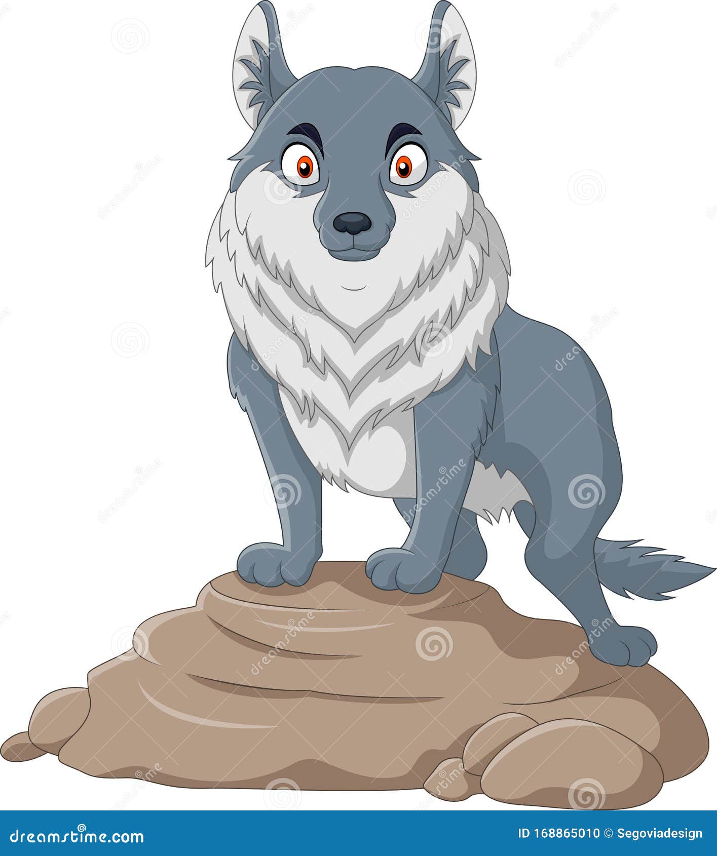 Cartoon Wolf Stands on a Rock Stock Vector - Illustration of face ...