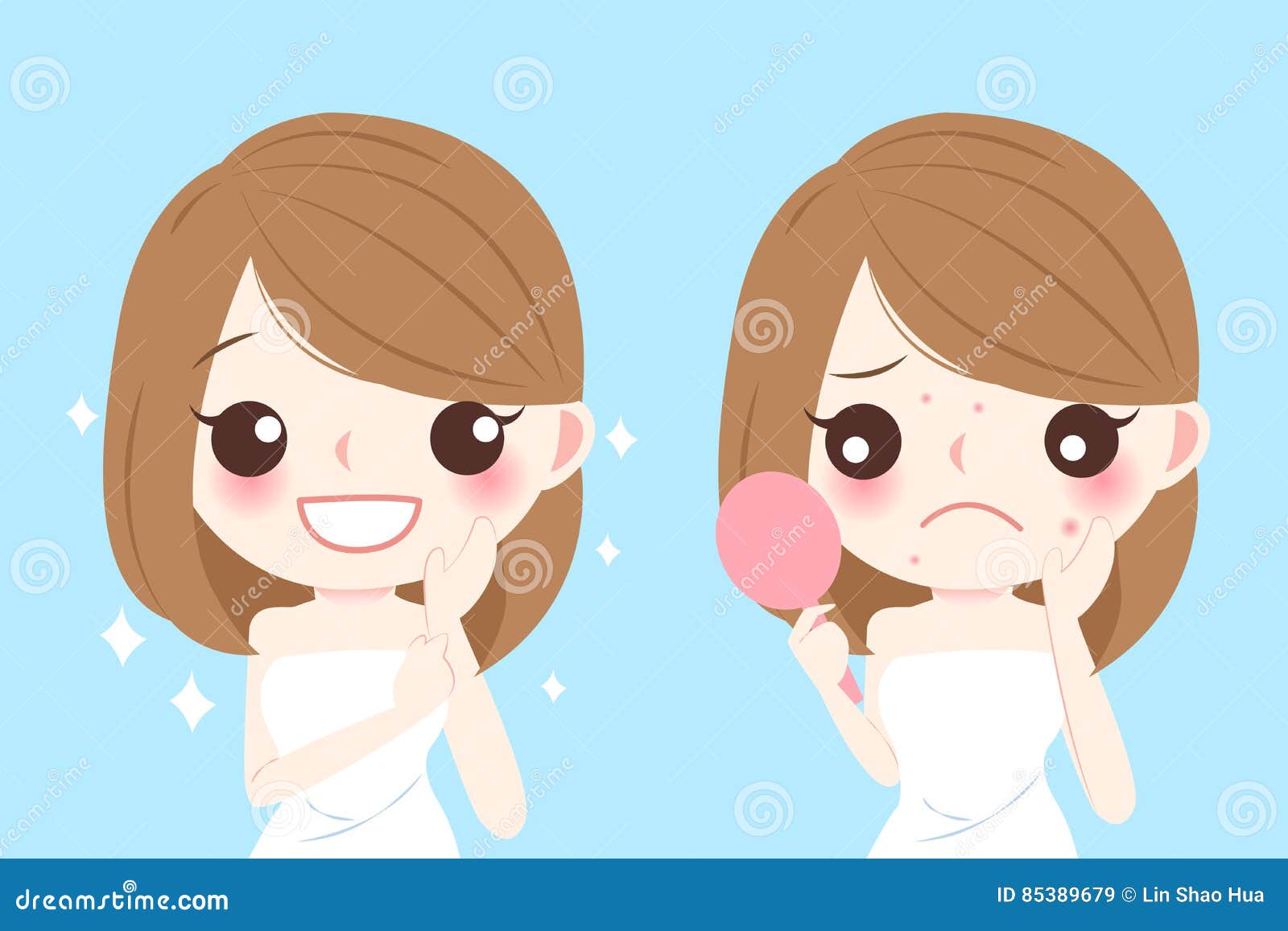 Cartoon woman with acne stock vector. Illustration of beauty - 85389679