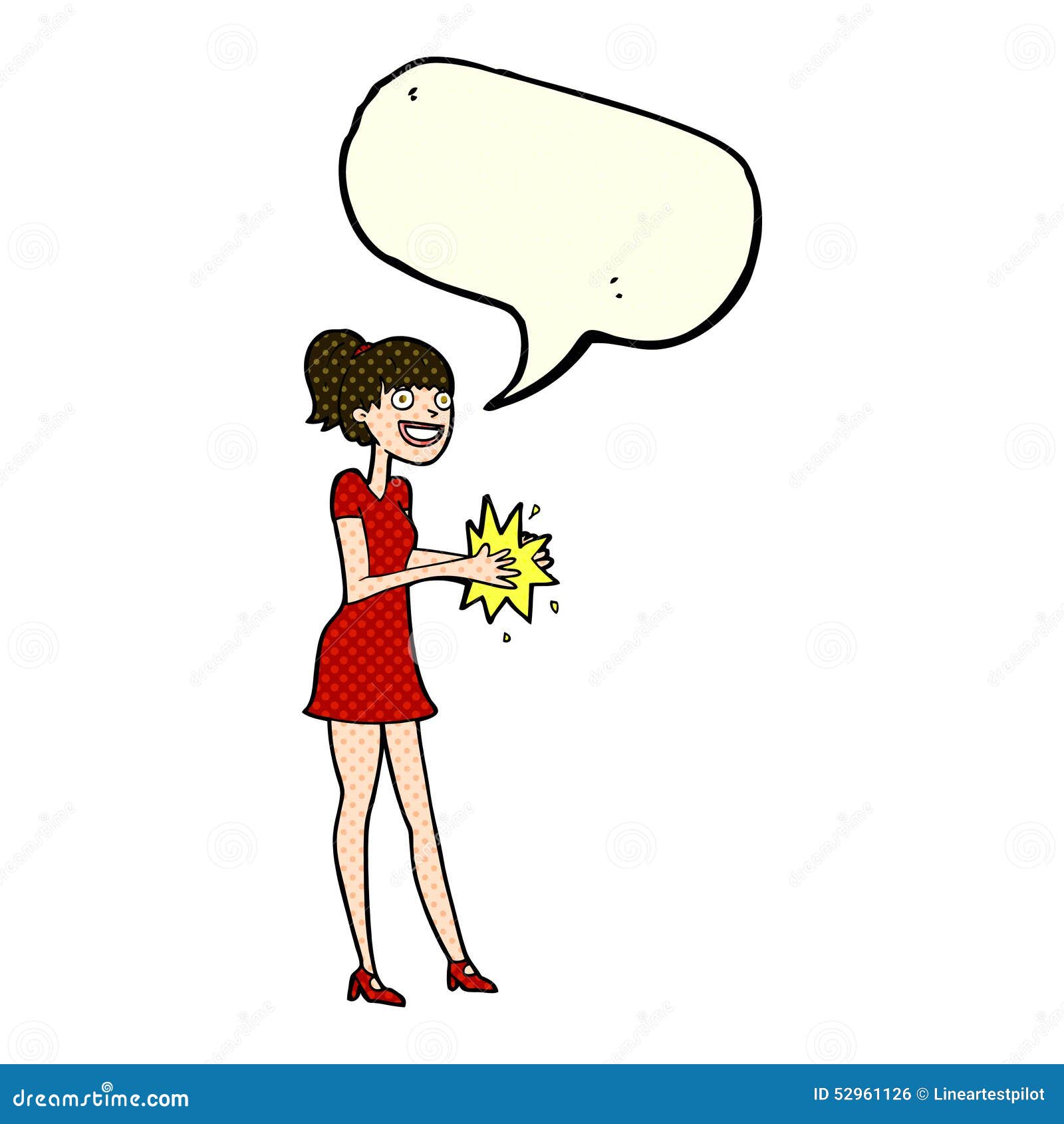 Cartoon Woman Clapping Hands with Speech Bubble Stock Illustration ...