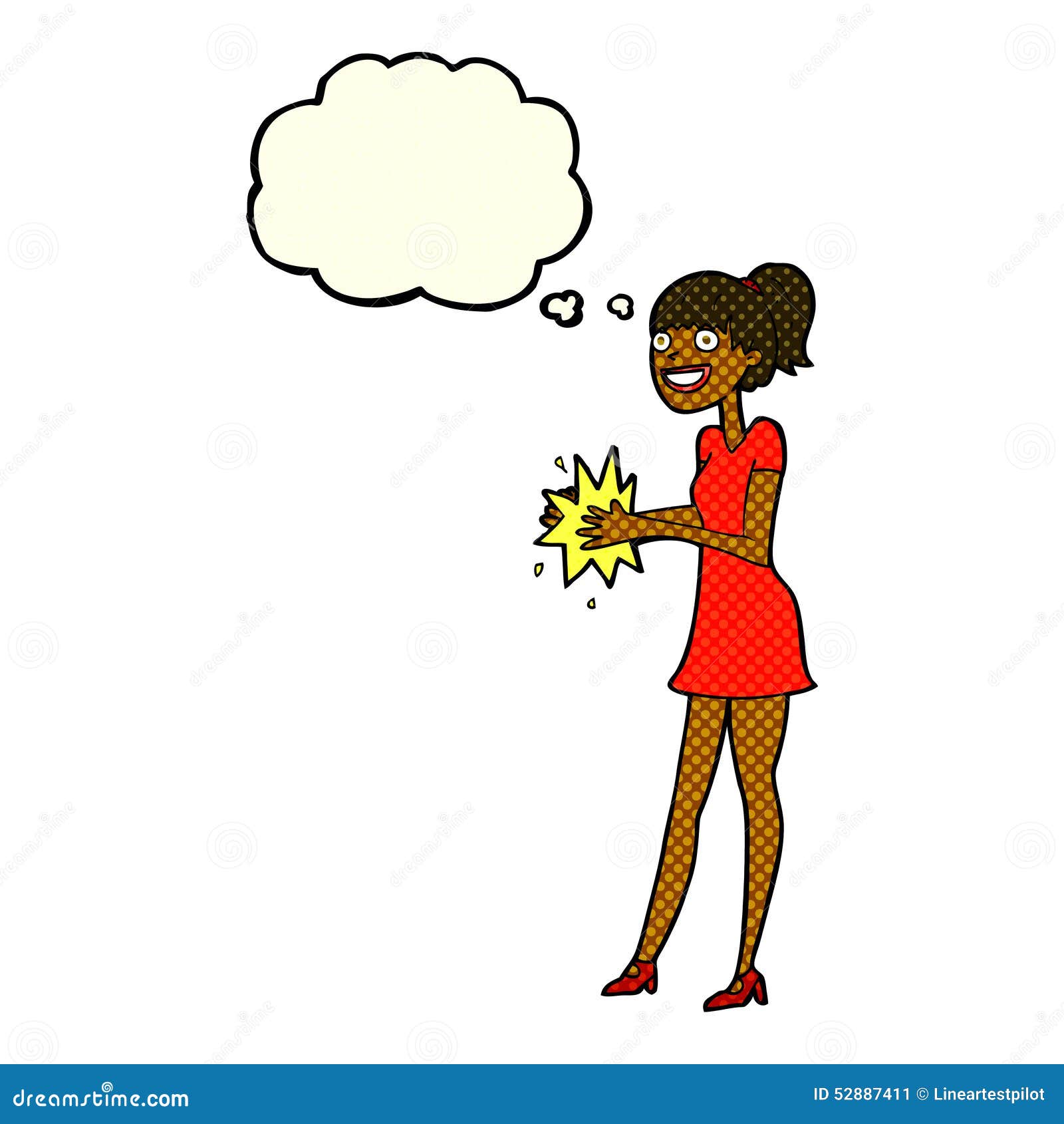 Cartoon Woman Clapping Hands with Thought Bubble Stock Illustration ...