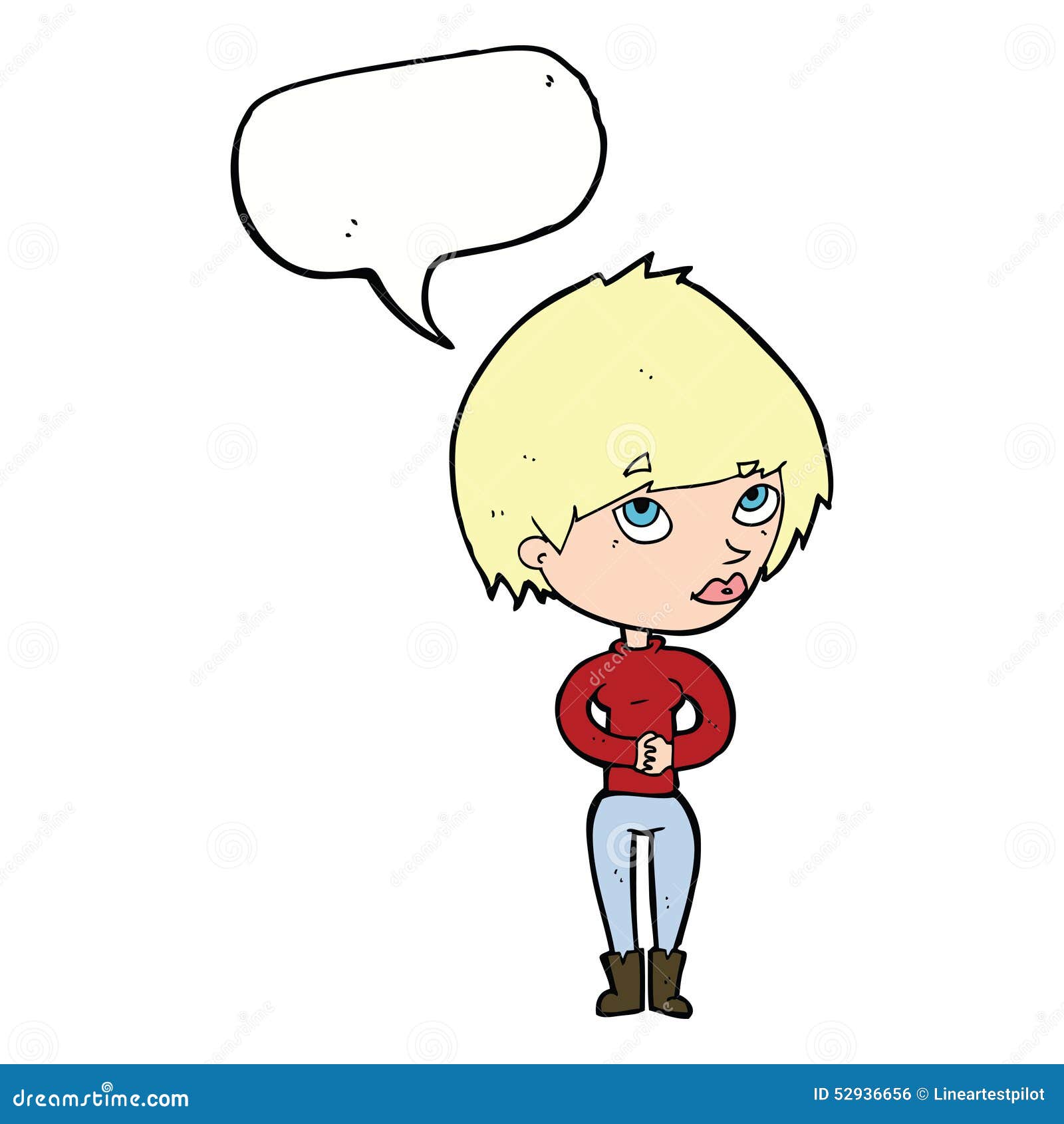 Cartoon Woman Considering with Speech Bubble Stock Illustration ...