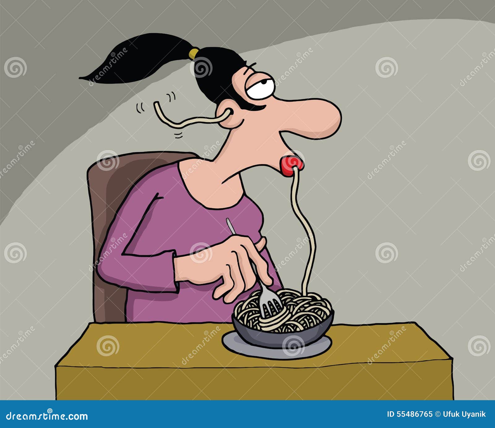 Cartoon of a Woman Eating Spaghetti Stock Illustration - Illustration ...