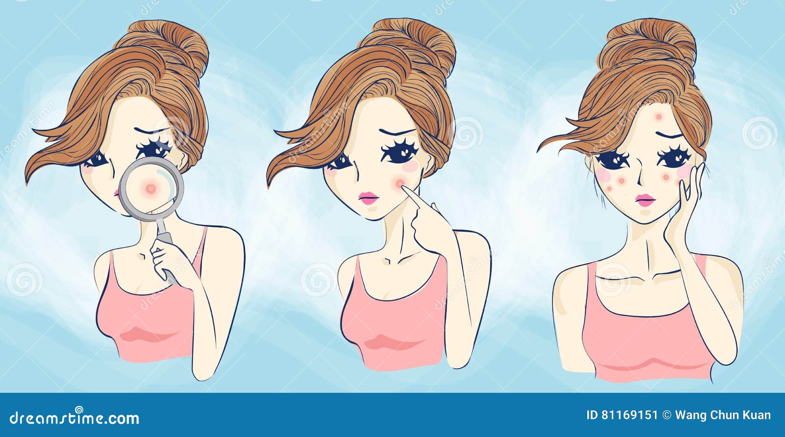 Cartoon Woman Has Face Problem Stock Vector - Illustration of glass ...