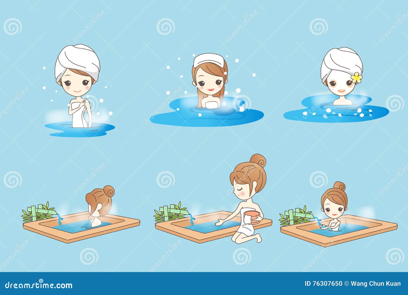 Cartoon Woman with Hot Spring Stock Vector - Illustration of human ...