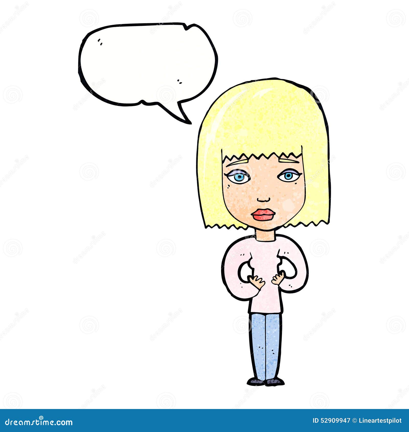 Cartoon Woman Indicating Self with Speech Bubble Stock Illustration ...